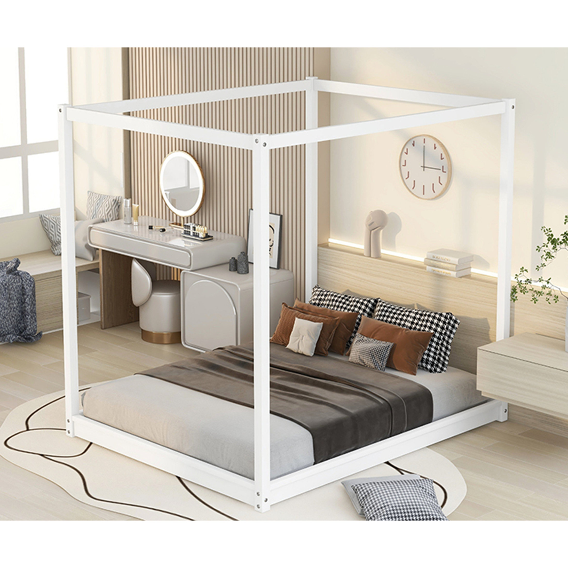 Latitude Run® Queen Size Canopy Platform Bed with Support Legs - White ...
