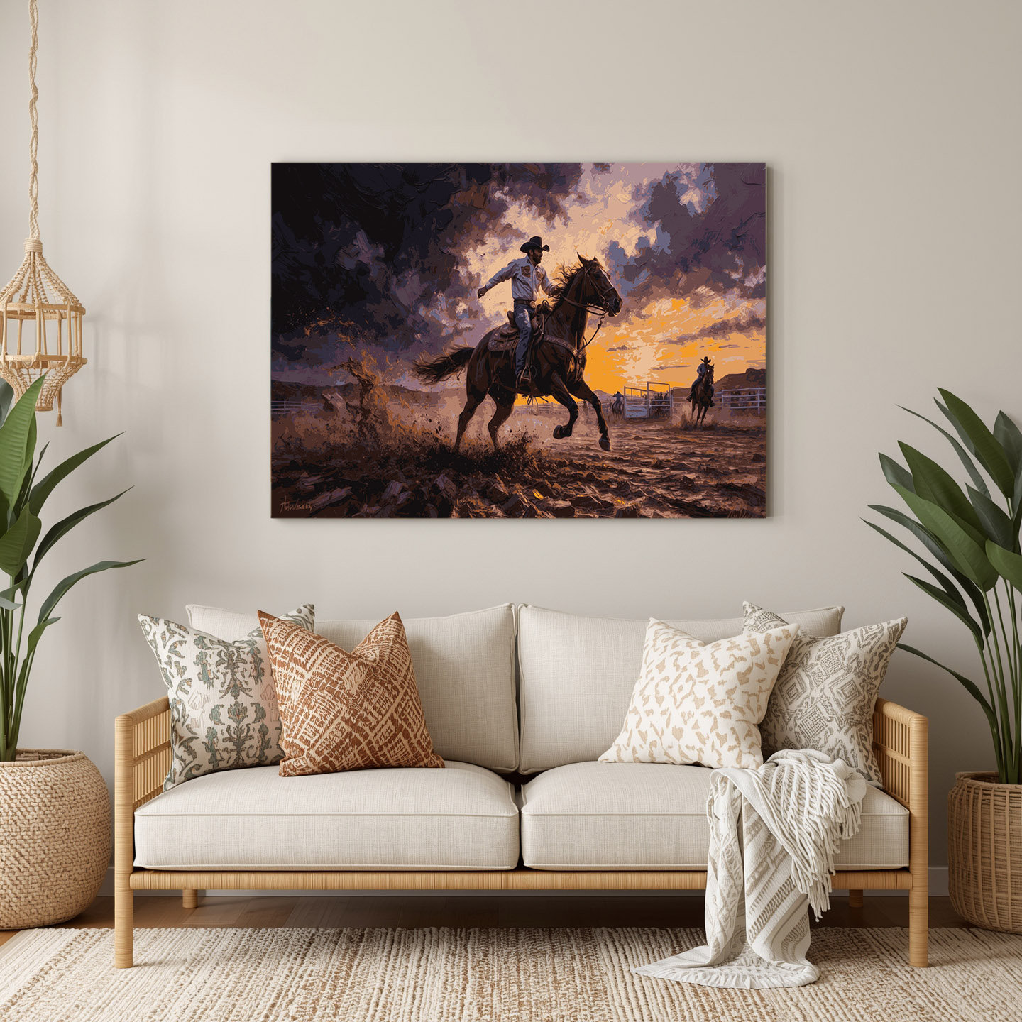 Latitude Run® Southwestern Cowboy Rodeo Scene 84 Black Metal Wall Art ...