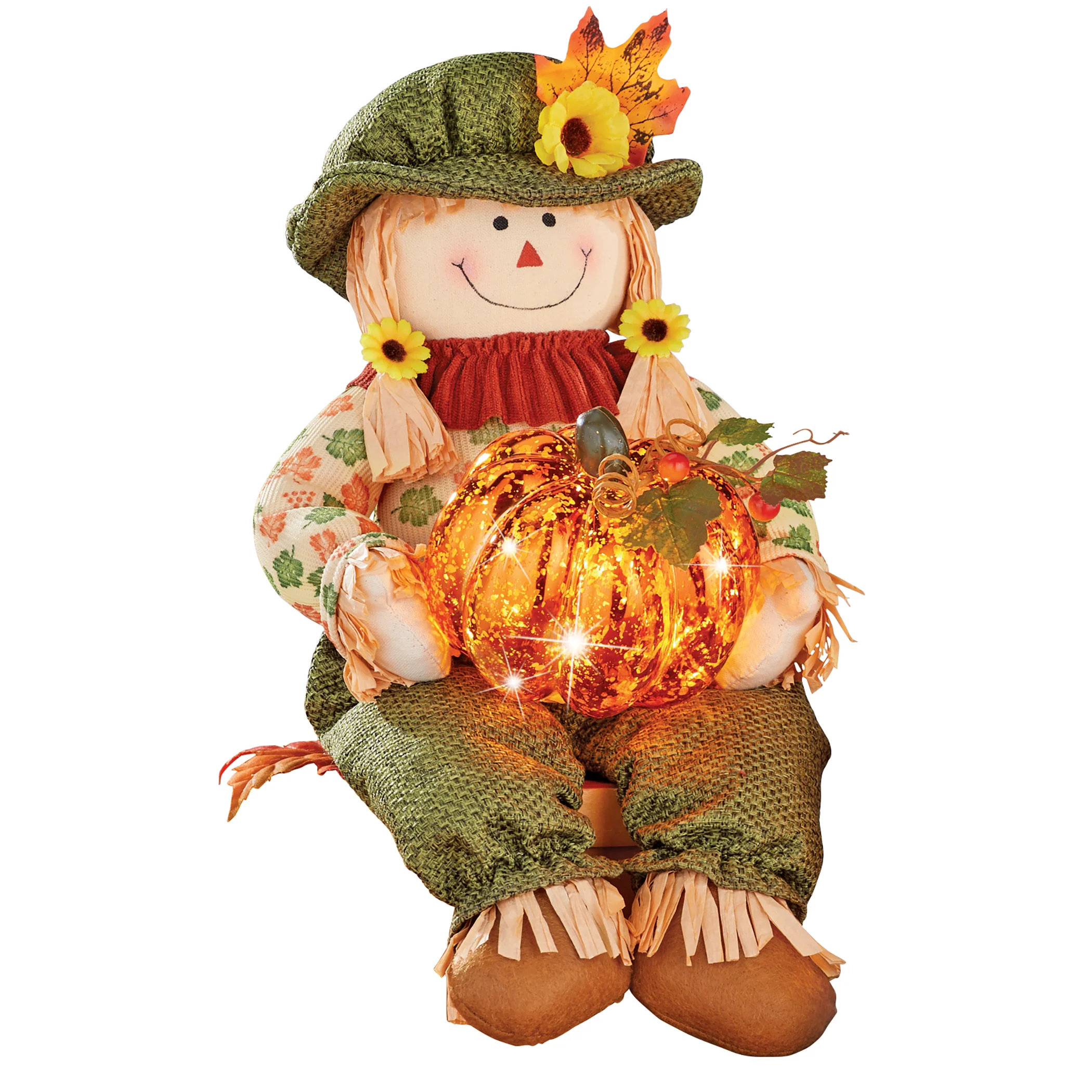 The Holiday Aisle® Scarecrow With LED Lighted Pumpkin Decoration ...