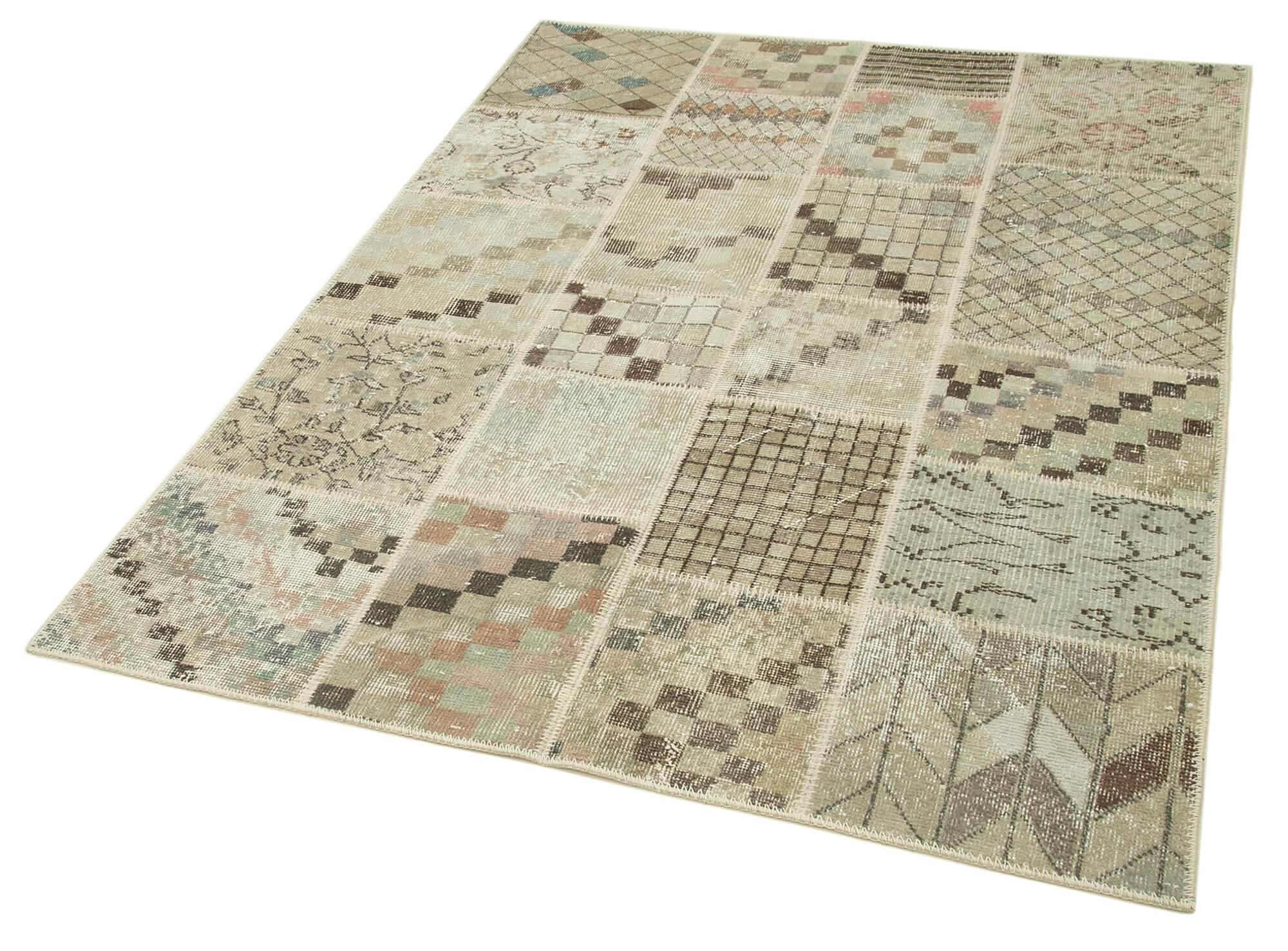 Dakota Fields Kirk Yama Beige Patchwork Wool Handmade Area Rug | Wayfair