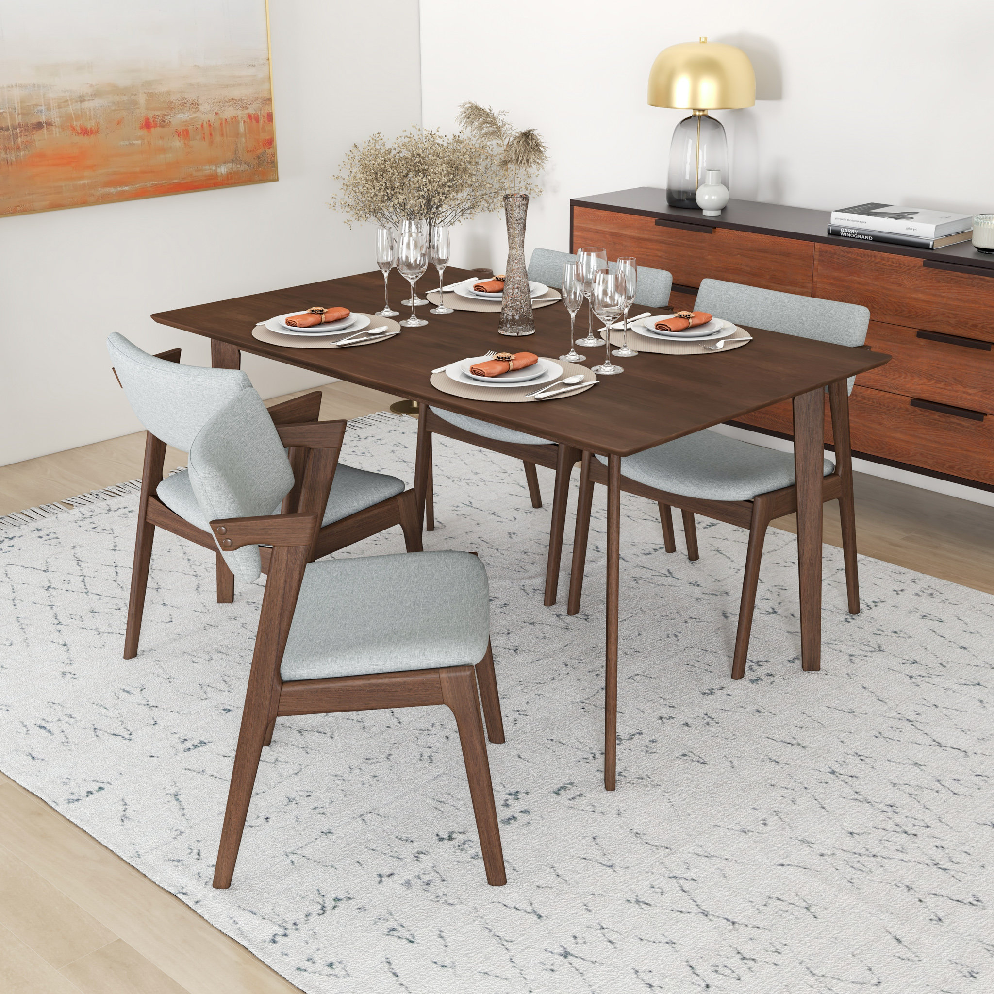 Corrigan Studio Abbet Mid-Century Style 5 Piece Solid Wood Dining Set ...