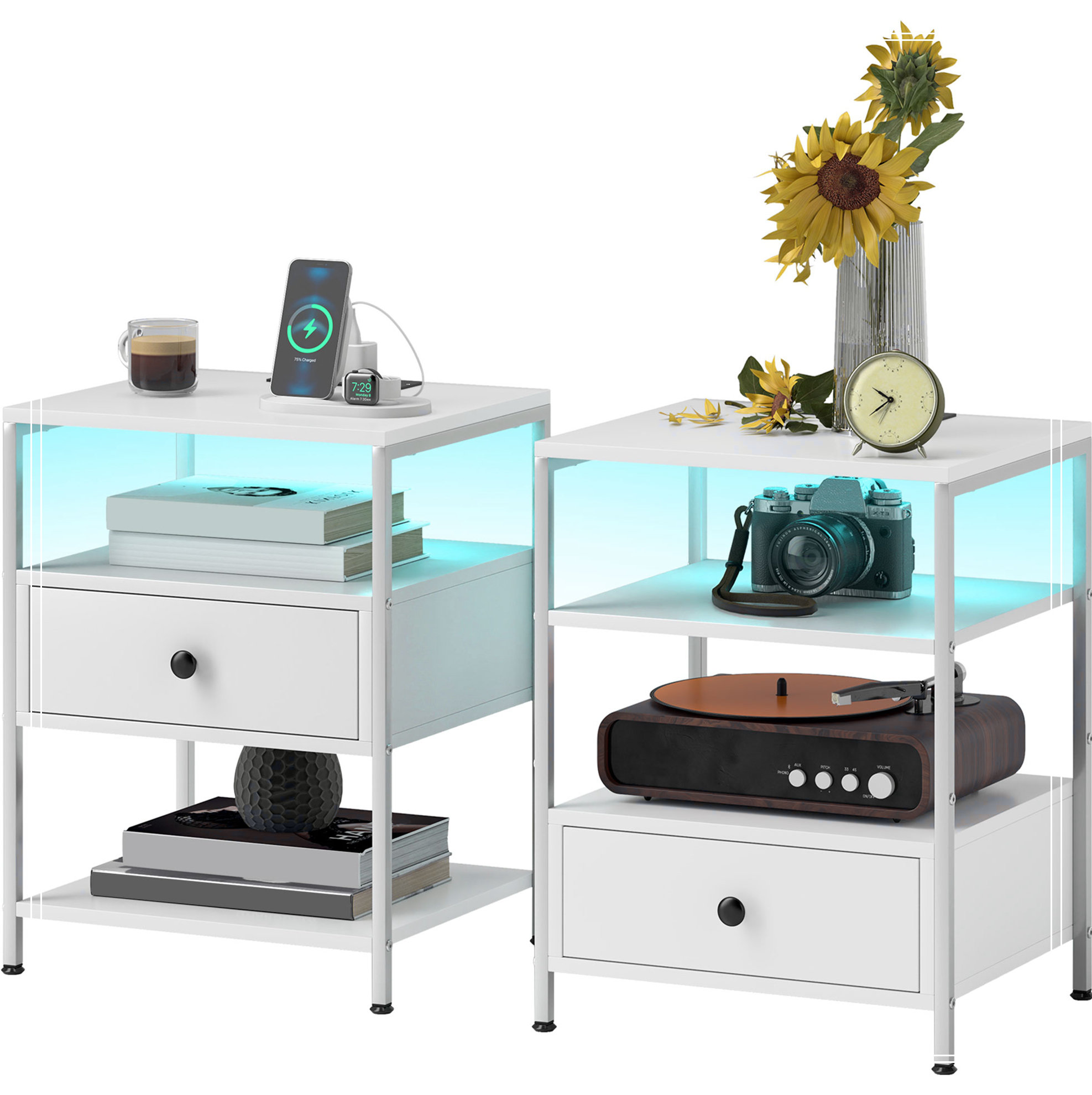 Brayden Studio Set of 2 End Tables with Charging Stations and LED ...