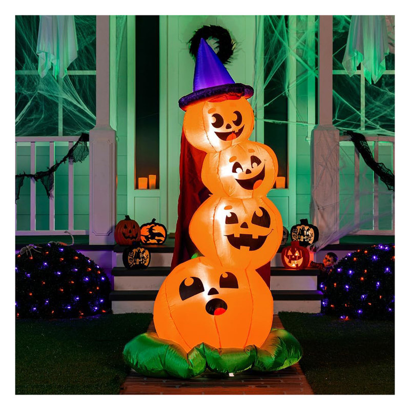 The Holiday Aisle® 6 FT Halloween Inflatable Stacked Pumpkins with ...