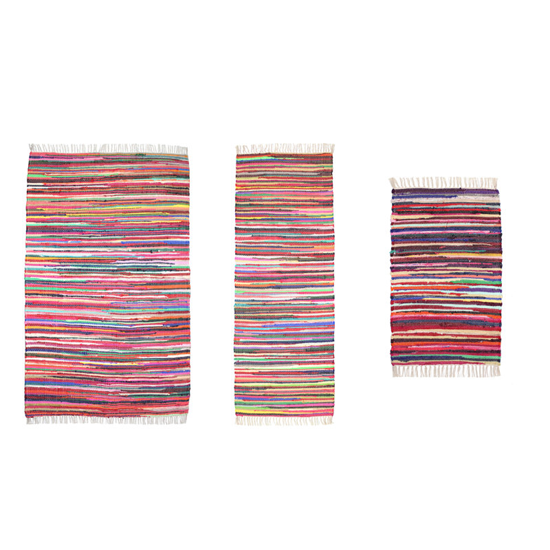 World Menagerie Robbins Striped Handmade Tufted Red/Pink Area Rug | Wayfair