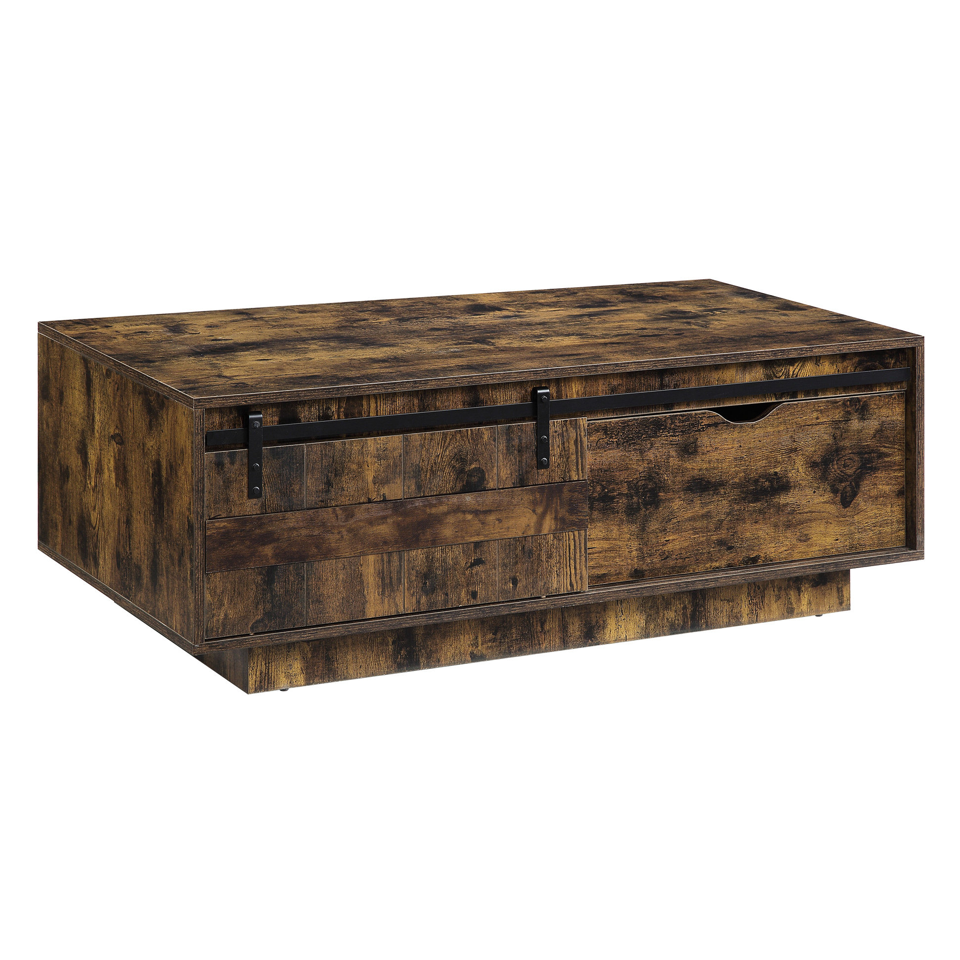 Gracie Oaks Coffee Table In Rustic Oak Style, Barn Door And Drawer, 17 ...