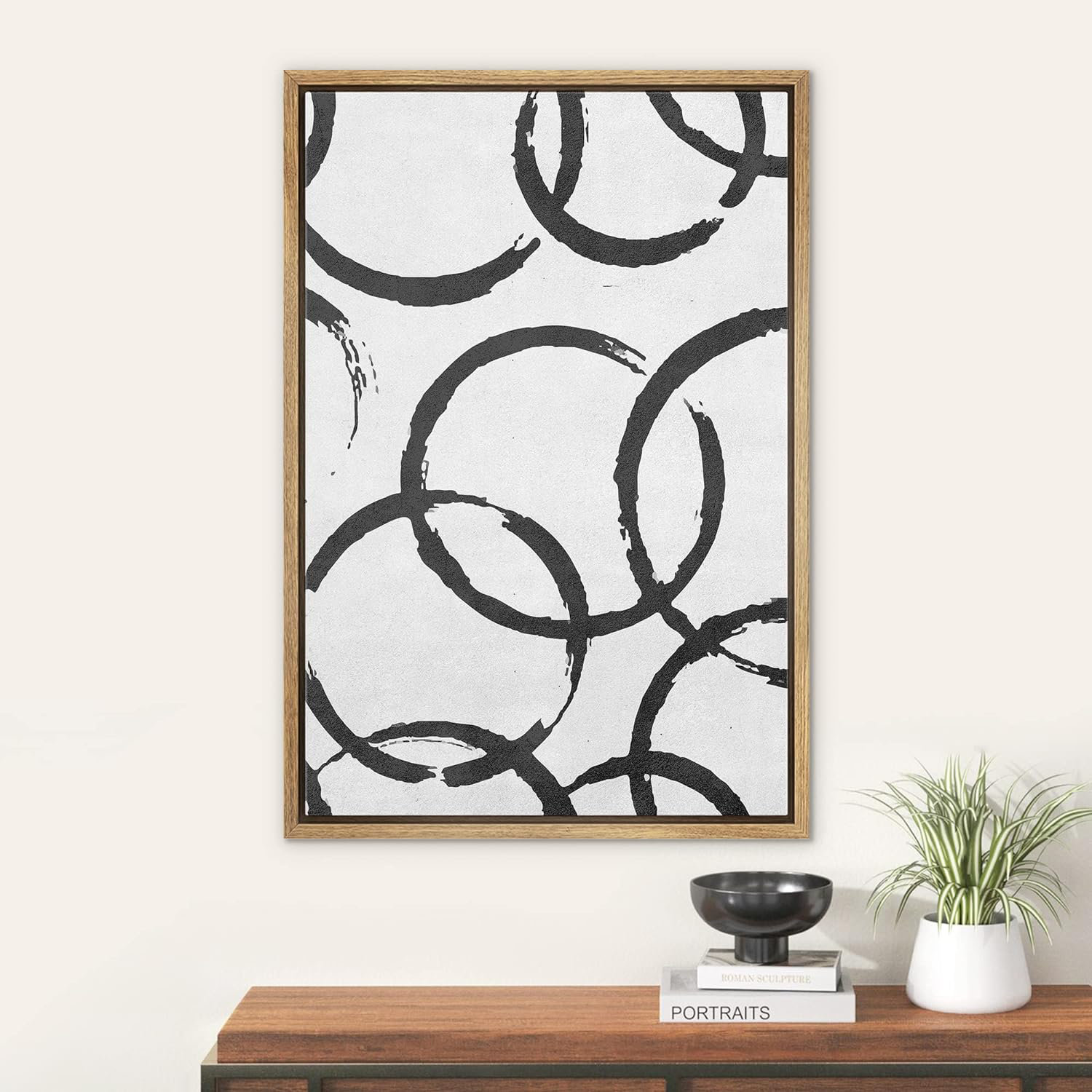 IDEA4WALL Brushstroke Rings Abstract Patternss Minimalist Framed On ...