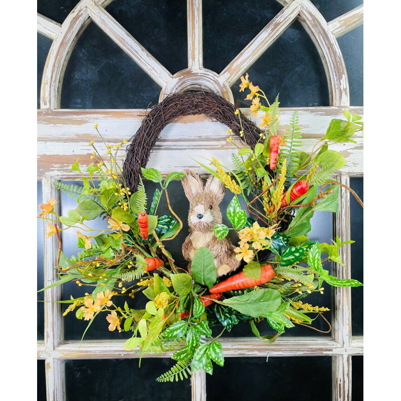 The Holiday Aisle® Rabbit With Carrots And Wildflower 18" Twig Wreath ...