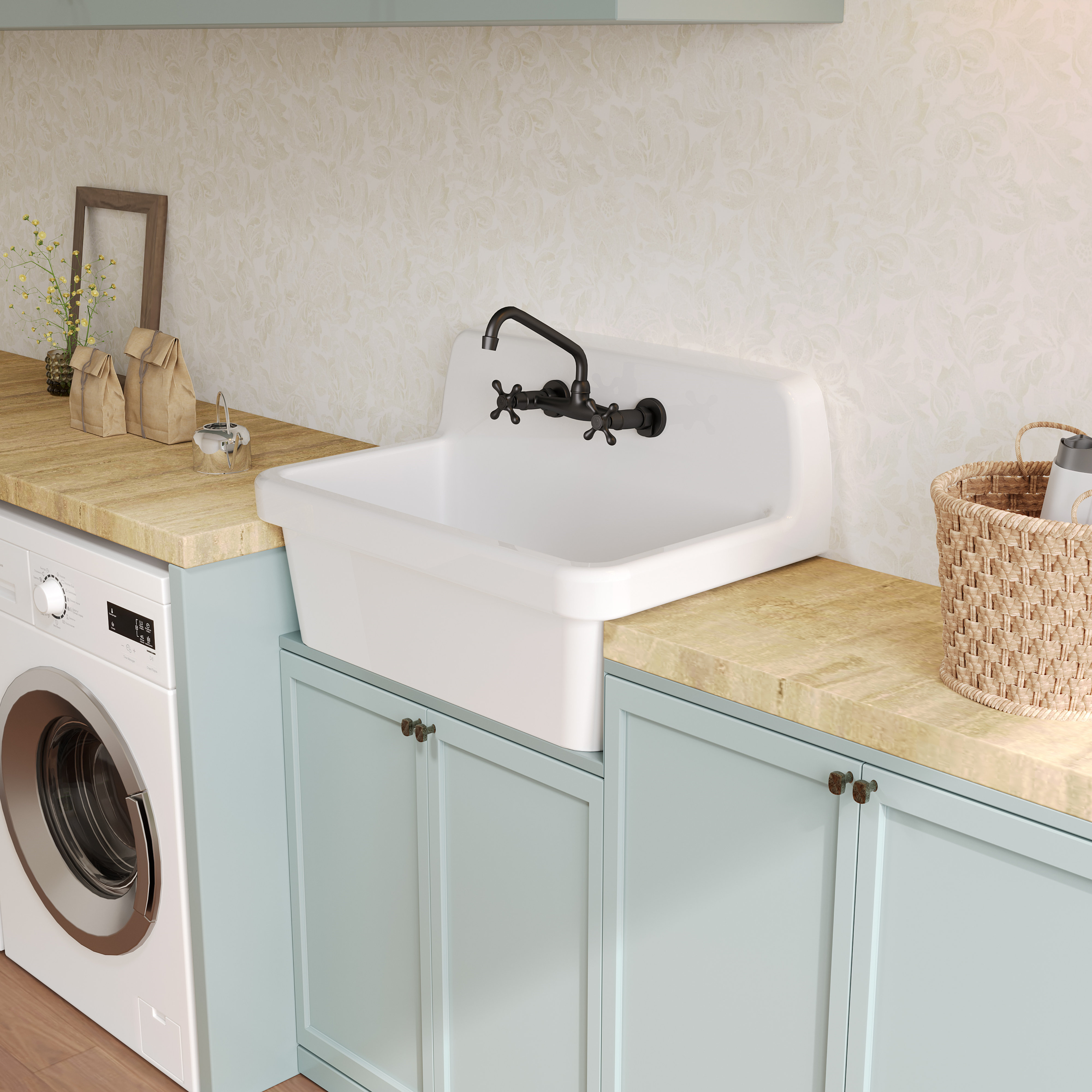 Ellai White Ceramic Utility Sink 30" Wall Mount Laundry Sink with 8 ...