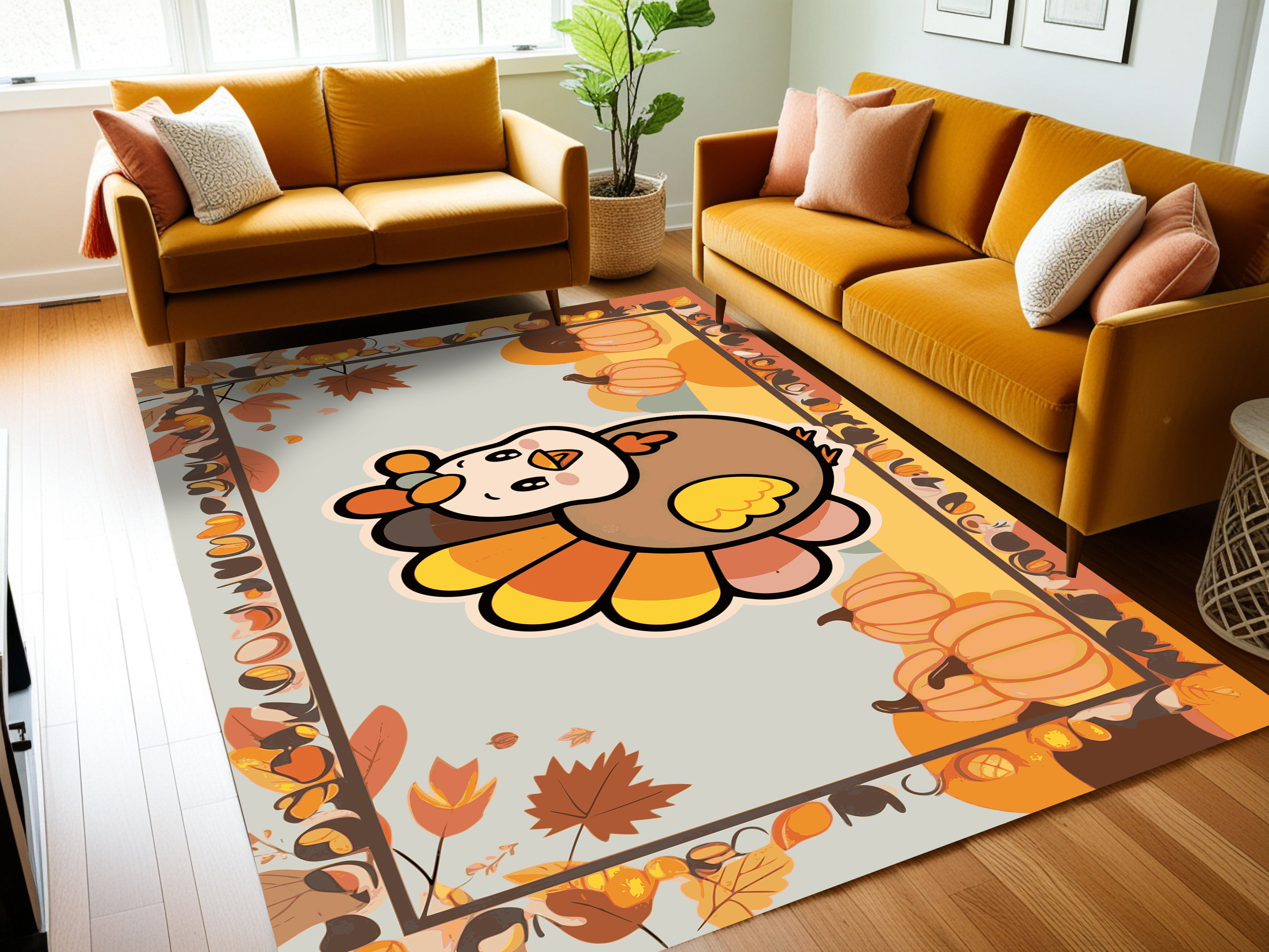 The Holiday Aisle® Washable Thanksgiving Fall Season Holiday Rug ...
