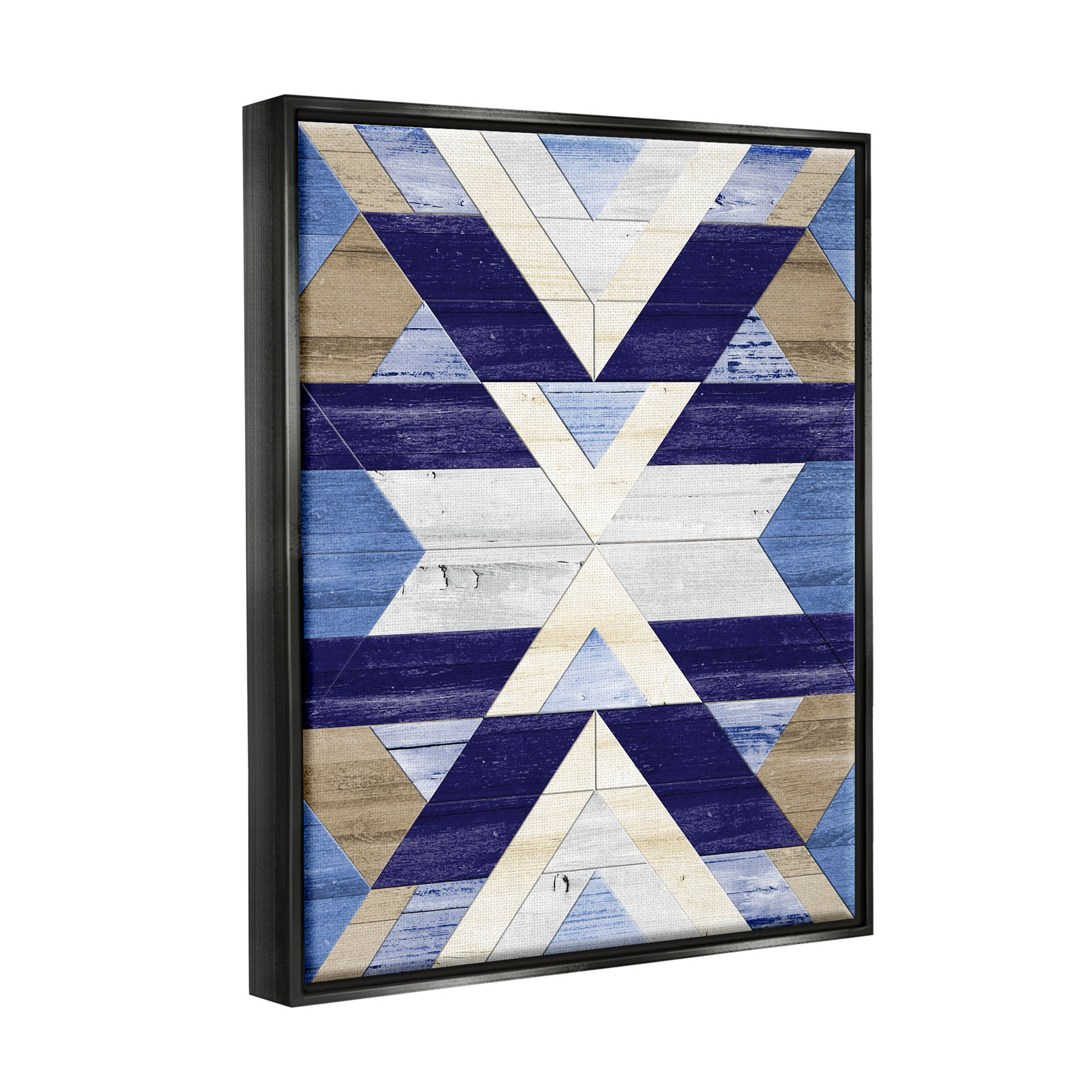 Stupell Industries Blue Rustic Aztec Pattern Framed Floater Canvas Wall ...