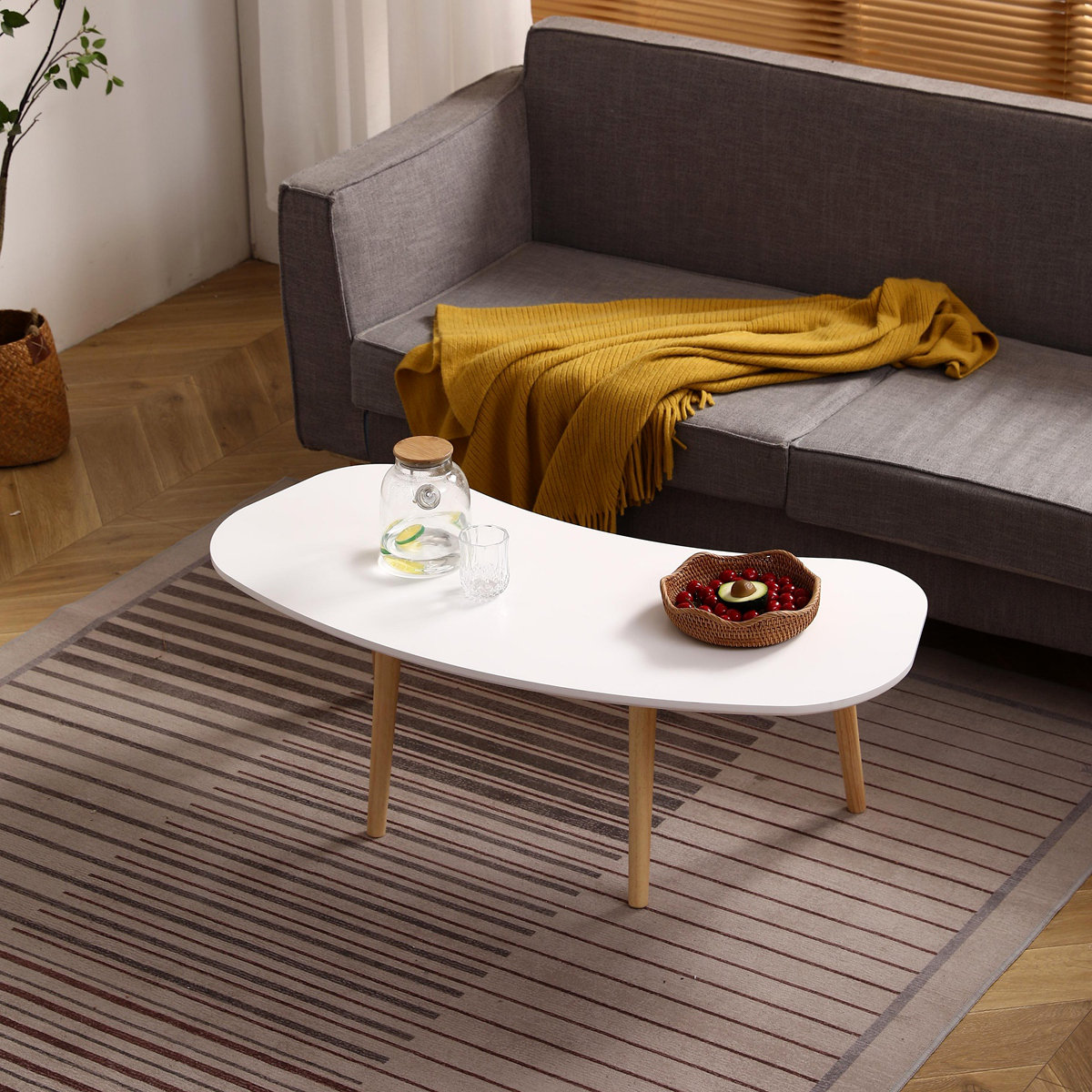 George Oliver Nut-Shaped Coffee Table With Solid Wood Legs 43X21 Inches ...
