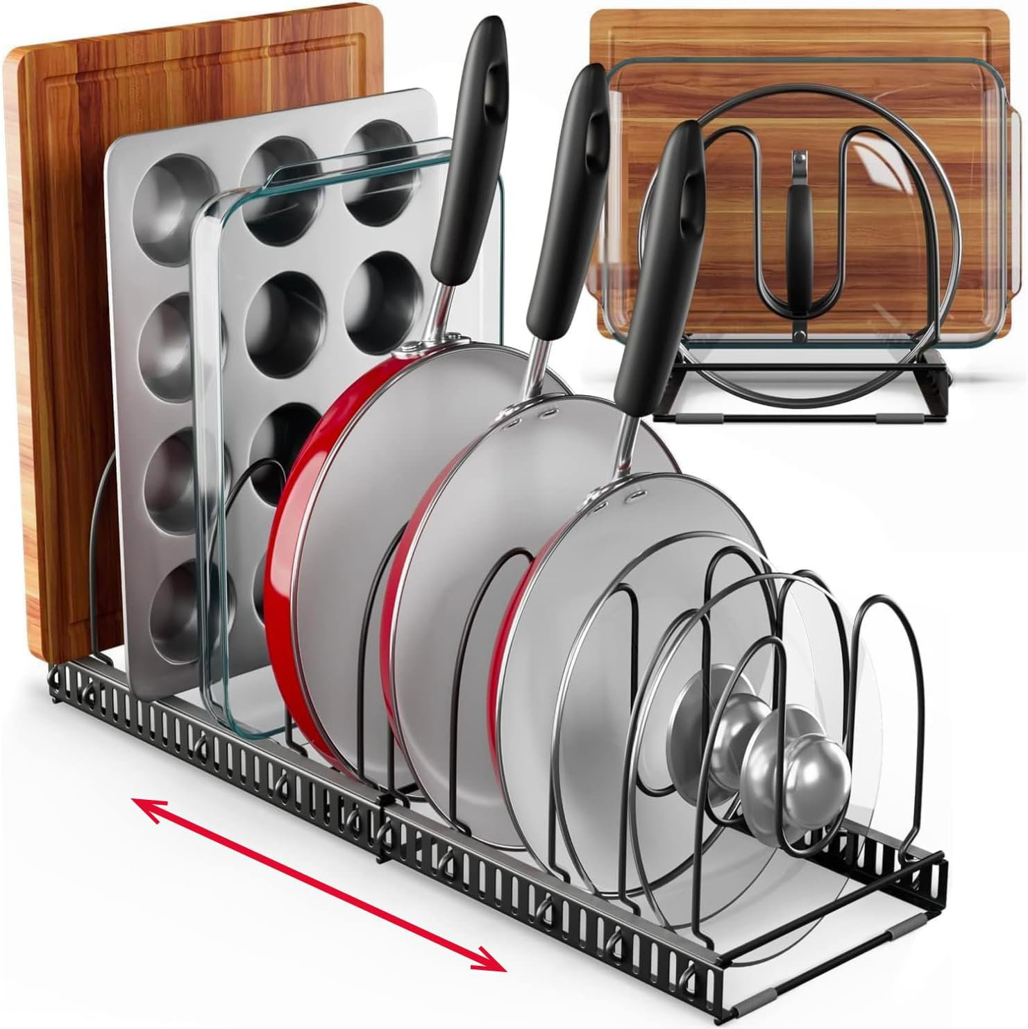 Prep & Savour Expandable Pot and Pan Organizers Rack Adjustable Pot Lid ...