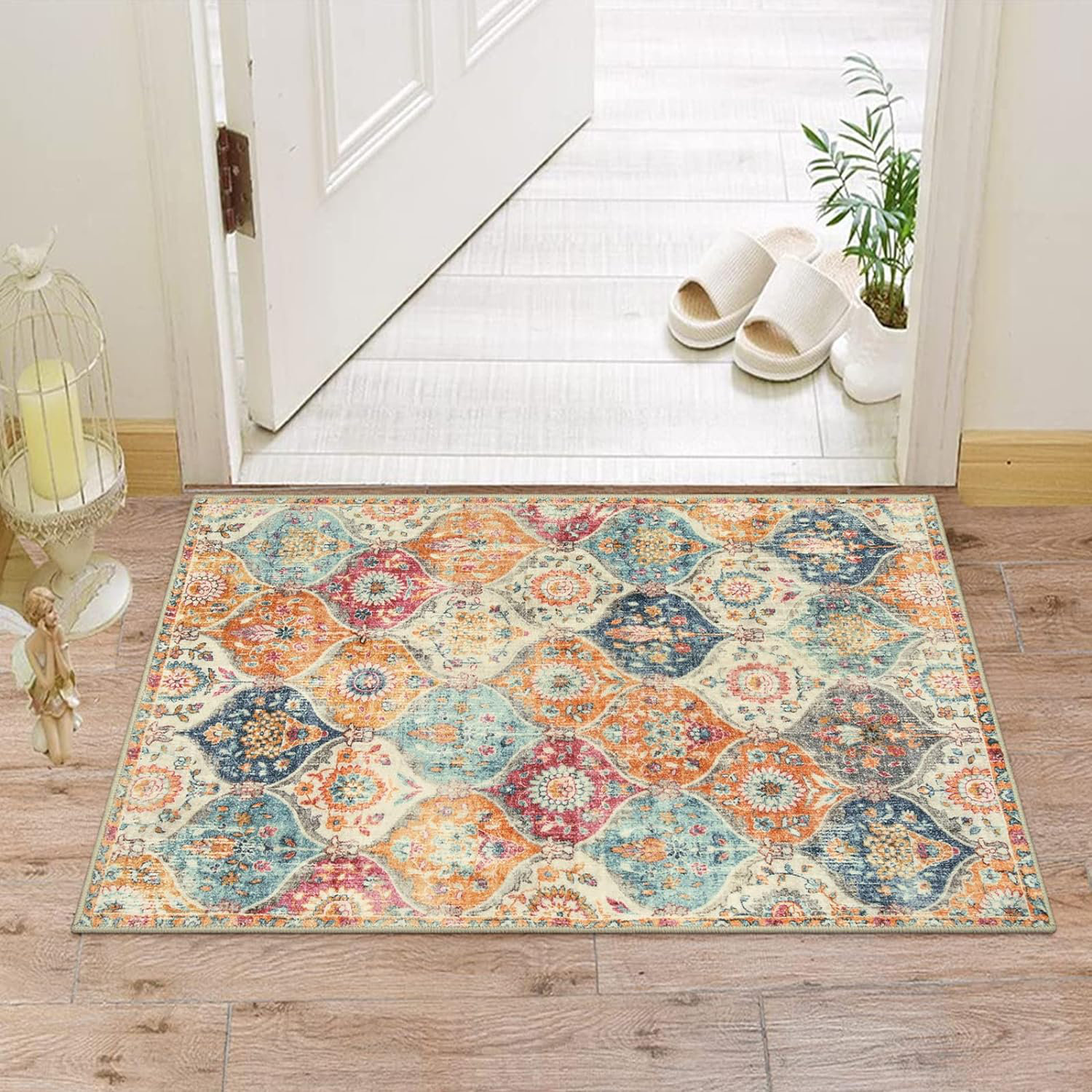 Bungalow Rose Moroccan Vaska Area Rug, 2X3 Entry Rug Non-Slip Washable ...