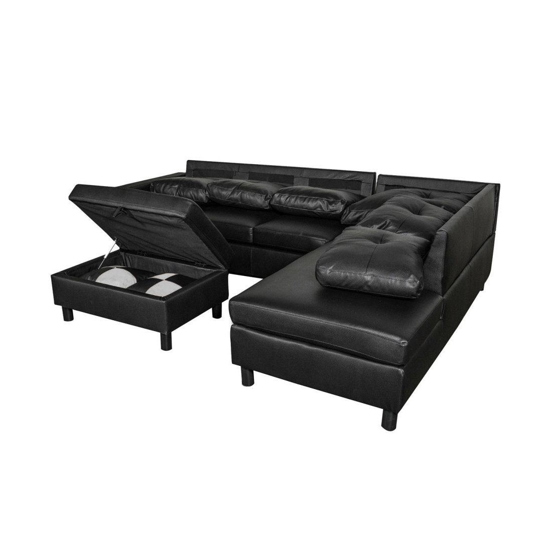 WANDINGT Modern Sofa 3 PC Sectional Sofa Set, Faux Leather Left-Facing ...
