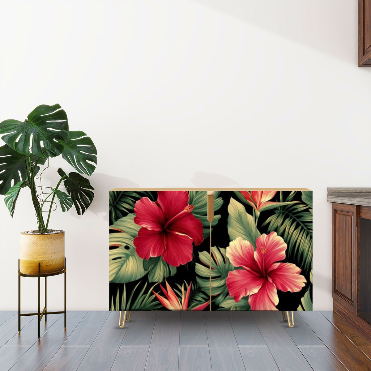 palm tree pattern credenza