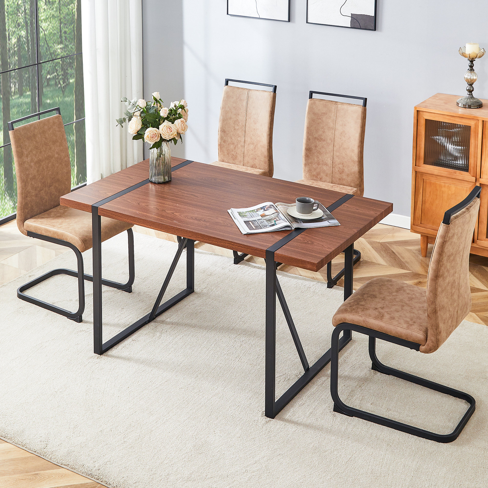 17 Stories Rectangular Pedestal Dining Table Set | Wayfair