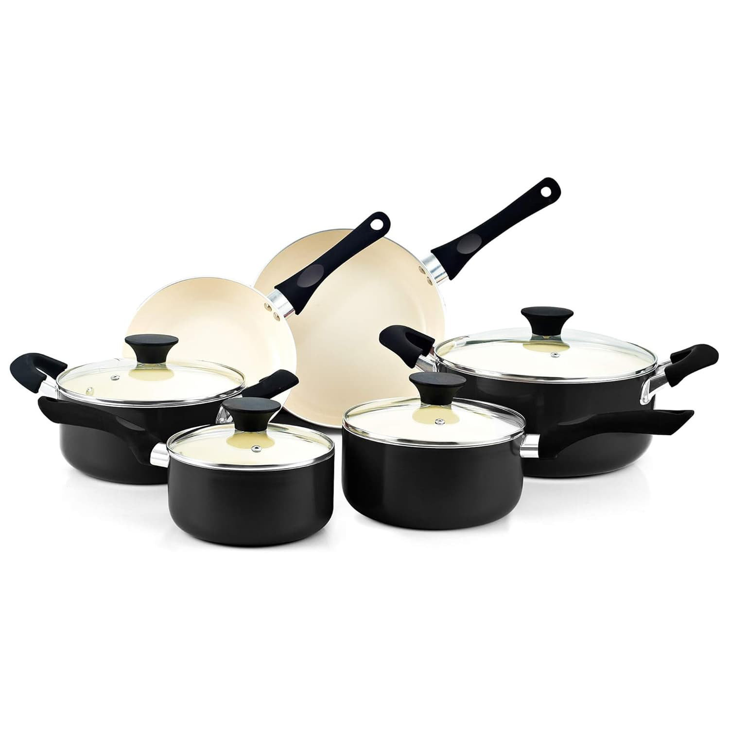 TOBLIB Home Pot And Pot Covers Non-Stick Pan, 10-Piece Ceramic Cookware ...