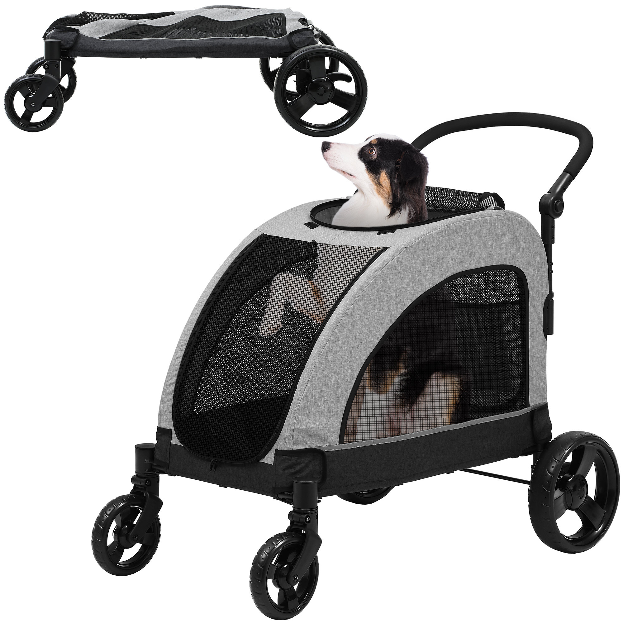 Balconera Outdoor 4-Wheel Foldable Dog Stroller Pet Stroller with Dual ...