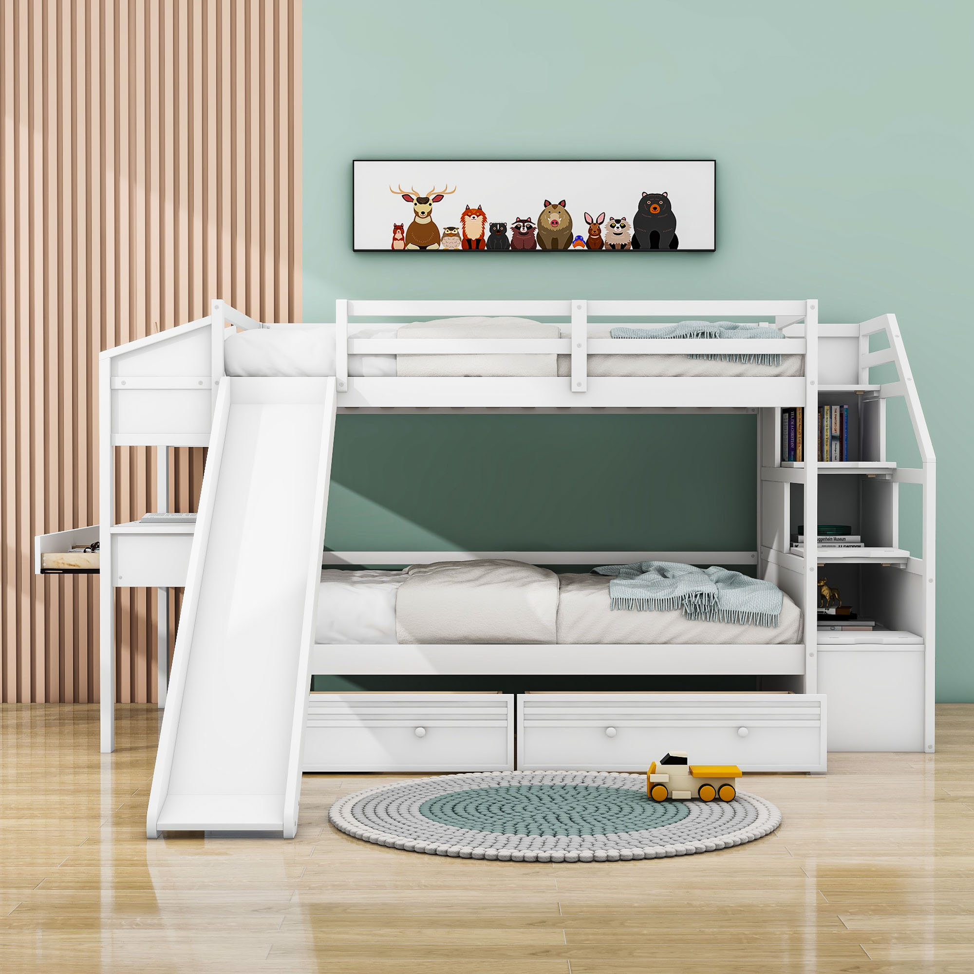 Harriet Bee Jareal Twin over Twin 4 Drawer Standard Bunk Bed with Built ...