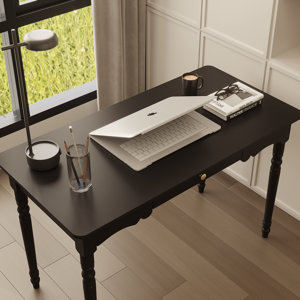 Charlton Home® Classic Rubberwood Writing Desk With Turned Legs And ...