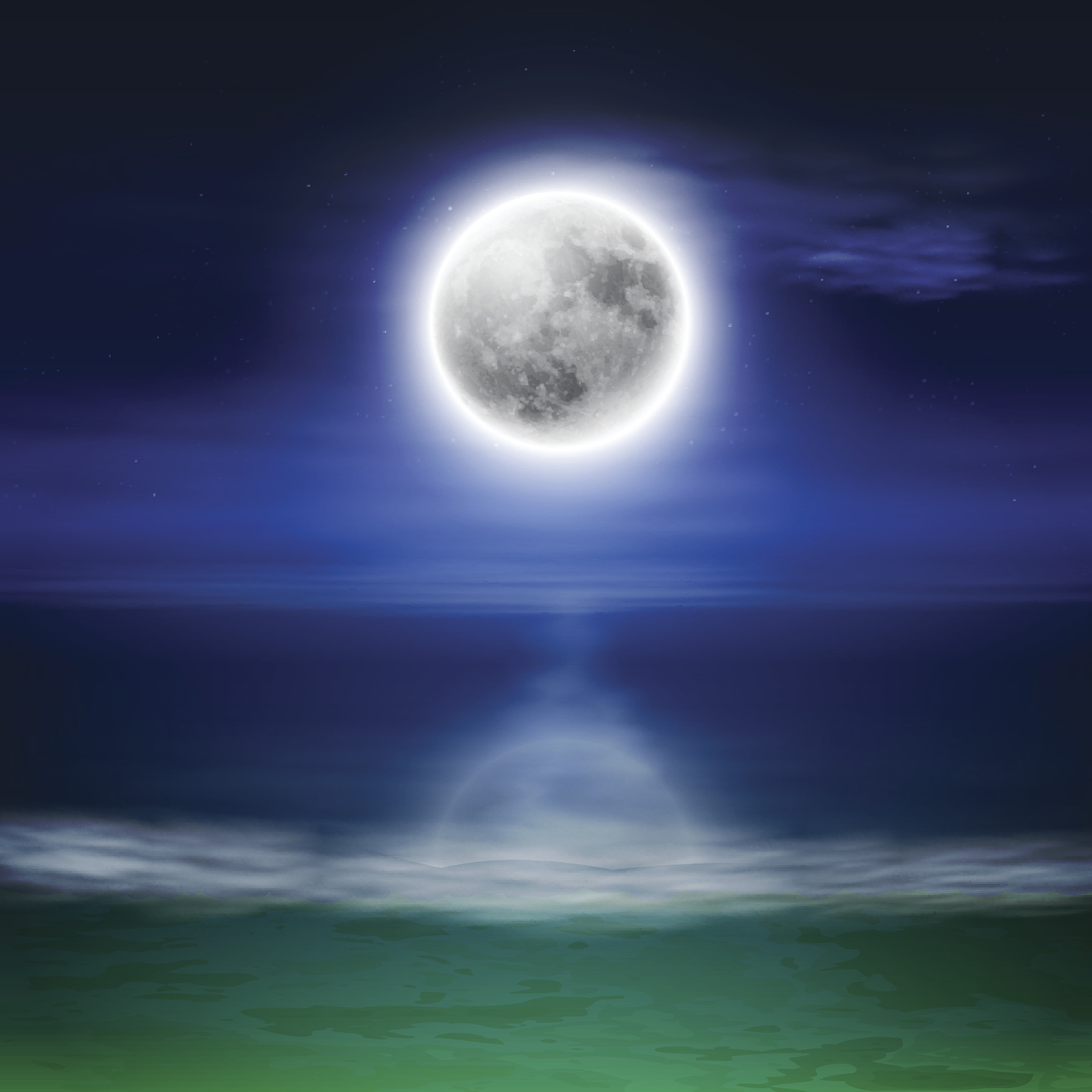 Highland Dunes Beach with Full Moon - Wrapped Canvas Painting | Wayfair