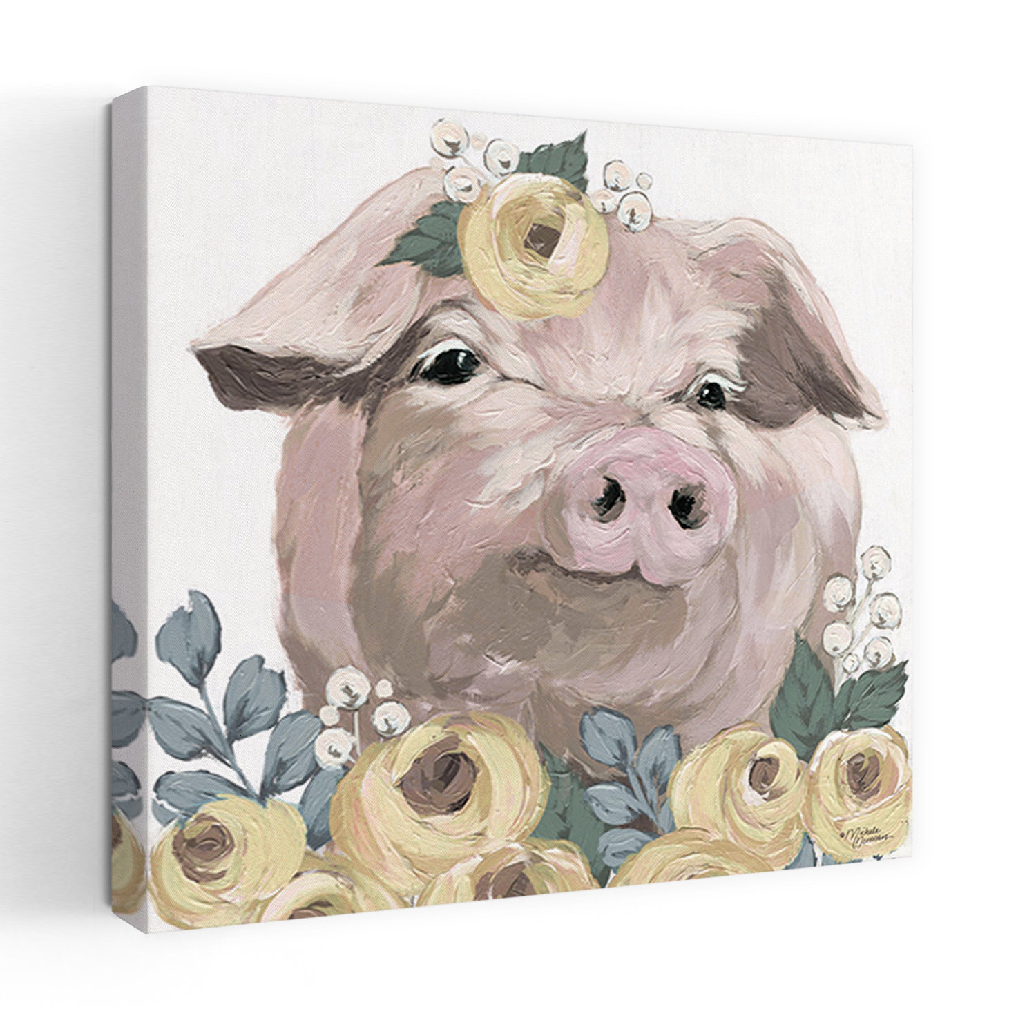Ophelia & Co. Penelope The Pig Whimsical Contemporary Flower Art | Wayfair