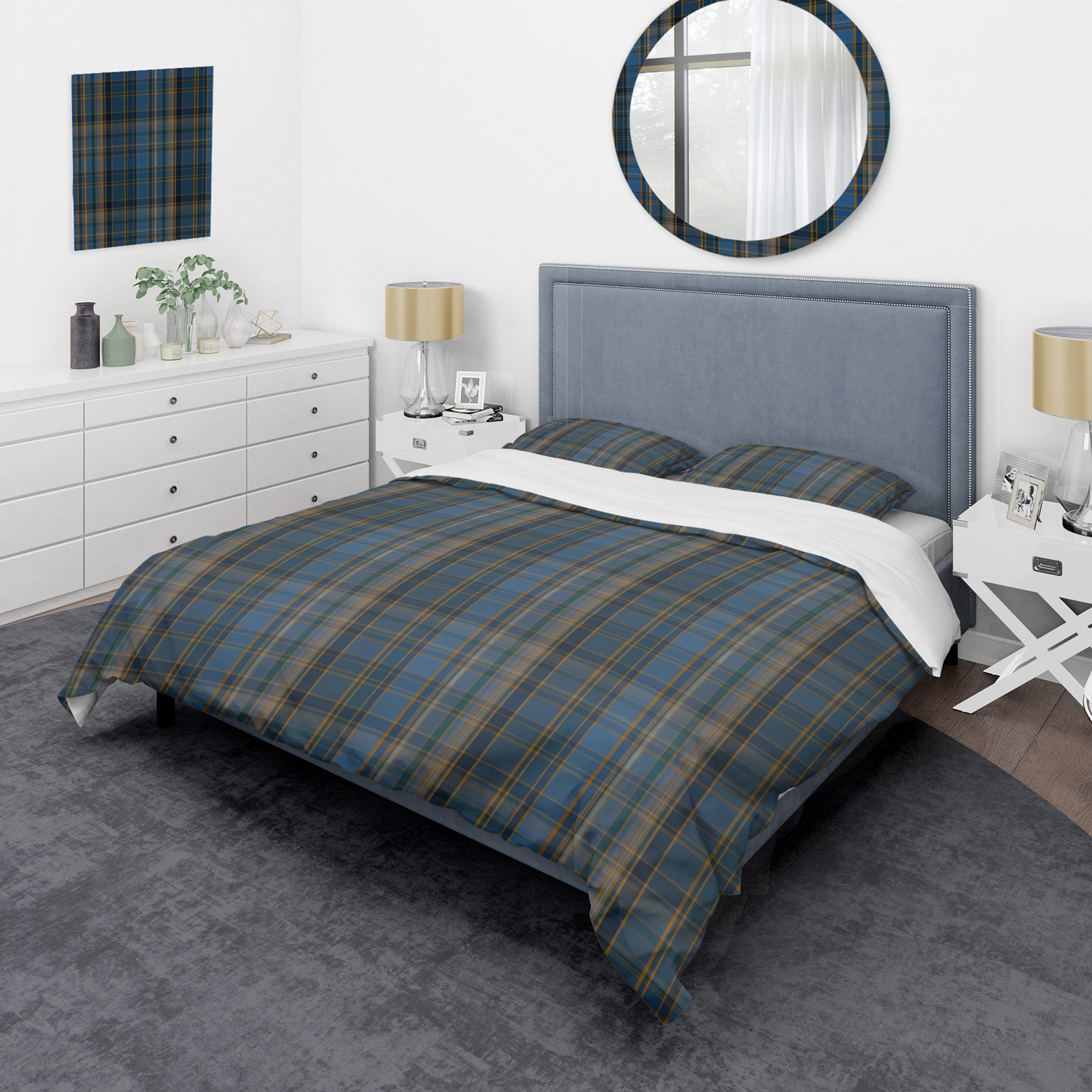 Design Art Dark Blue/Brown Microfiber 3 Piece Duvet Cover Set - Wayfair ...