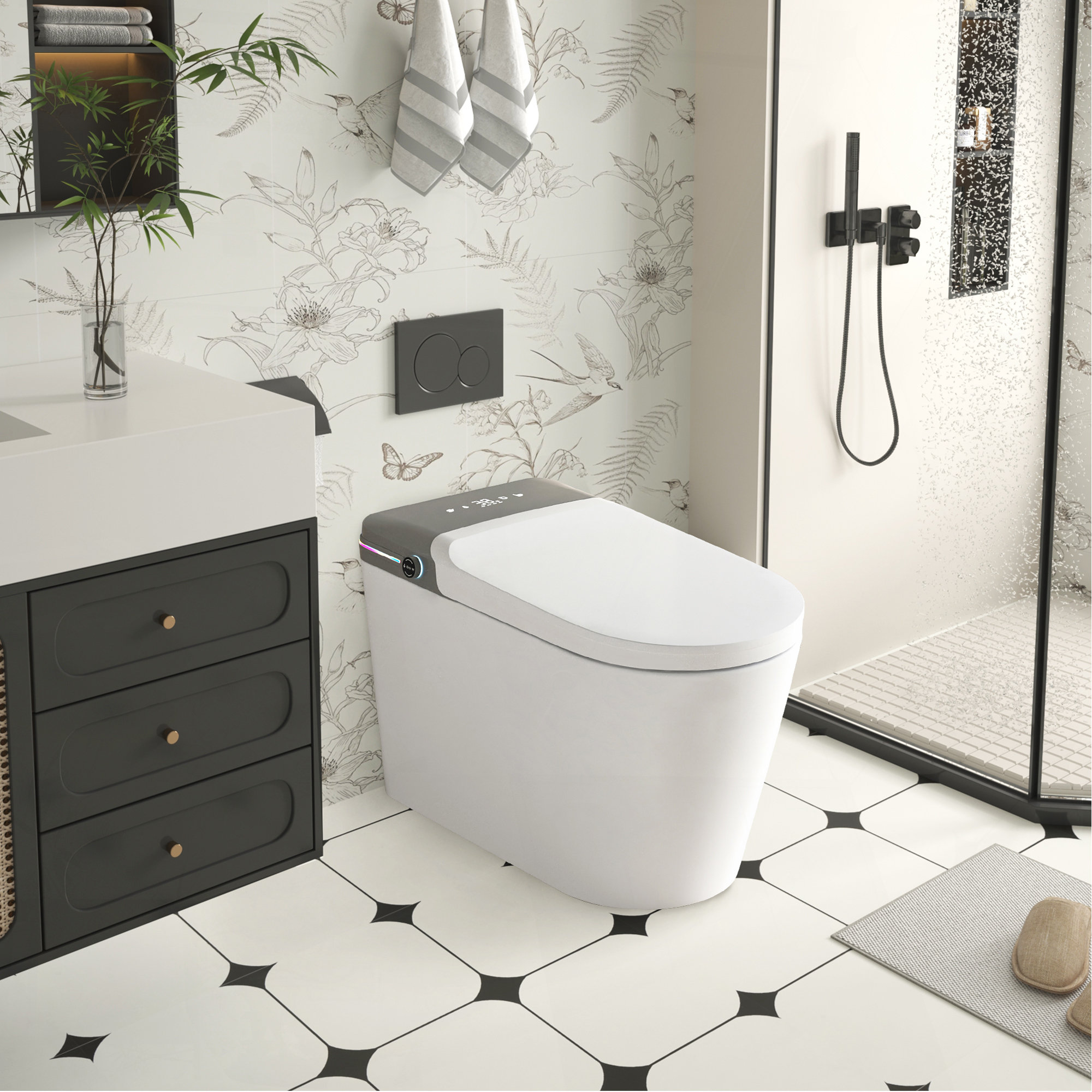 Alxfarton Smart Bidet Toilet With Remote Control.Raised Tankless Toilet ...