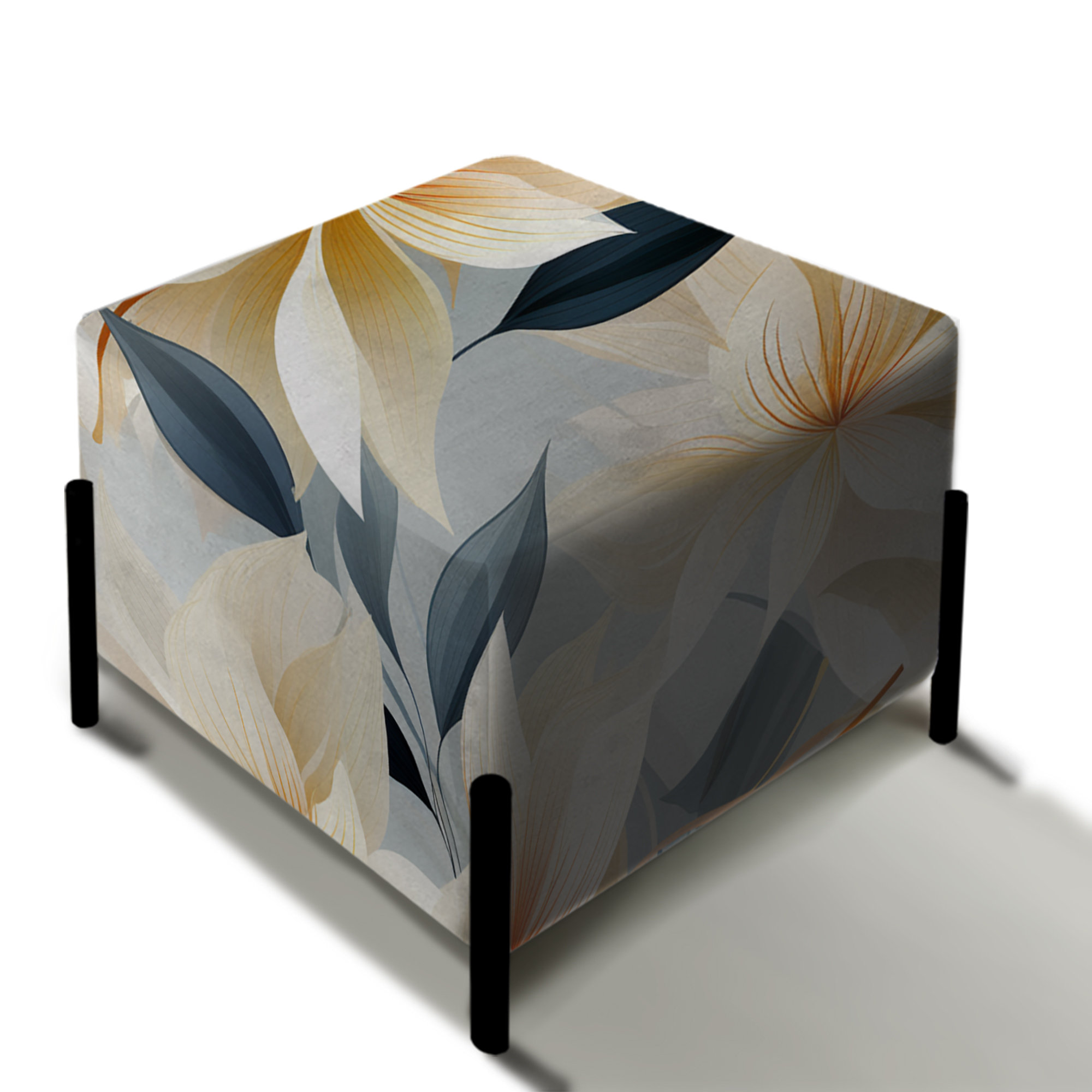 Design Art Elegant Ivory Floral Pattern I - Floral Square Ottoman | Wayfair