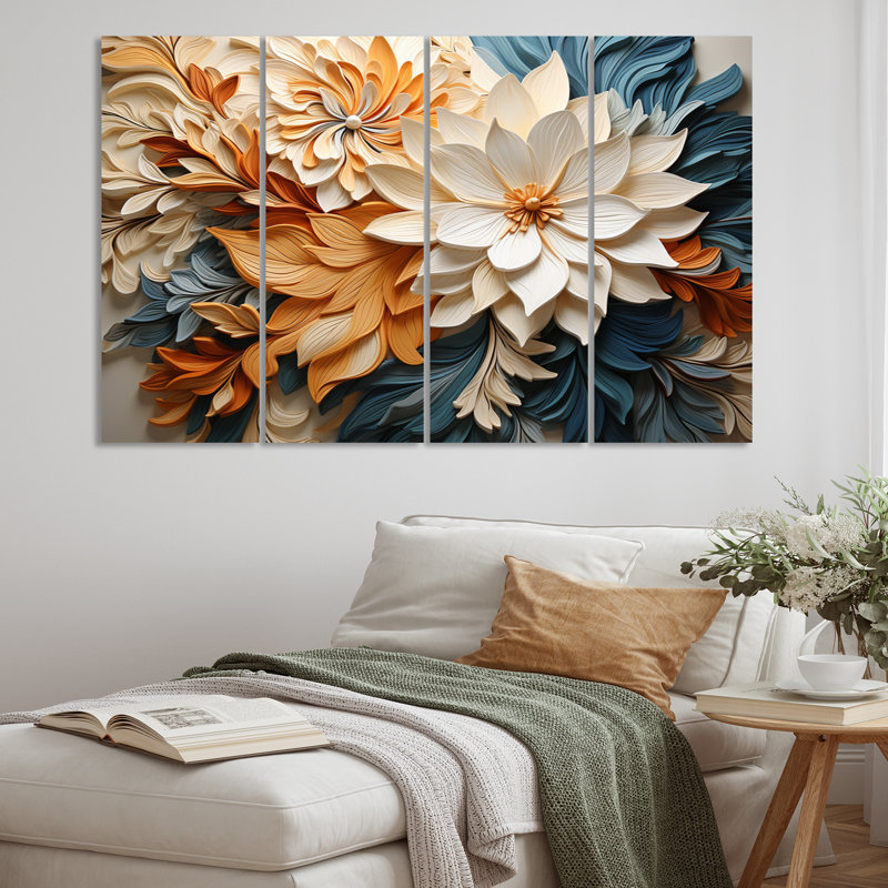 Winston Porter Blue White Line Art Whirlwind Patterns On Canvas 4 ...