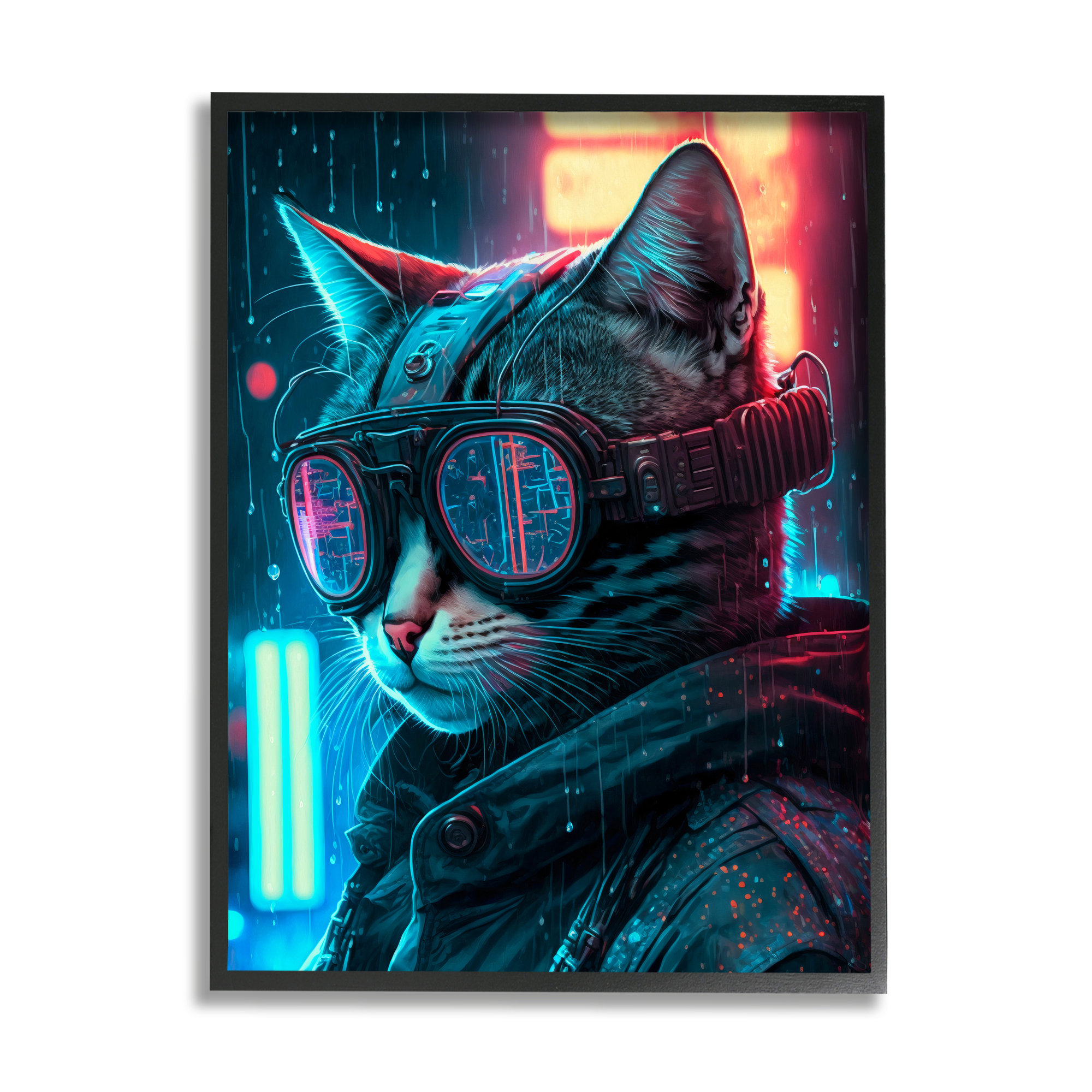 Stupell Industries Cybercat Futuristic Animal Goggles Framed On Wood by ...