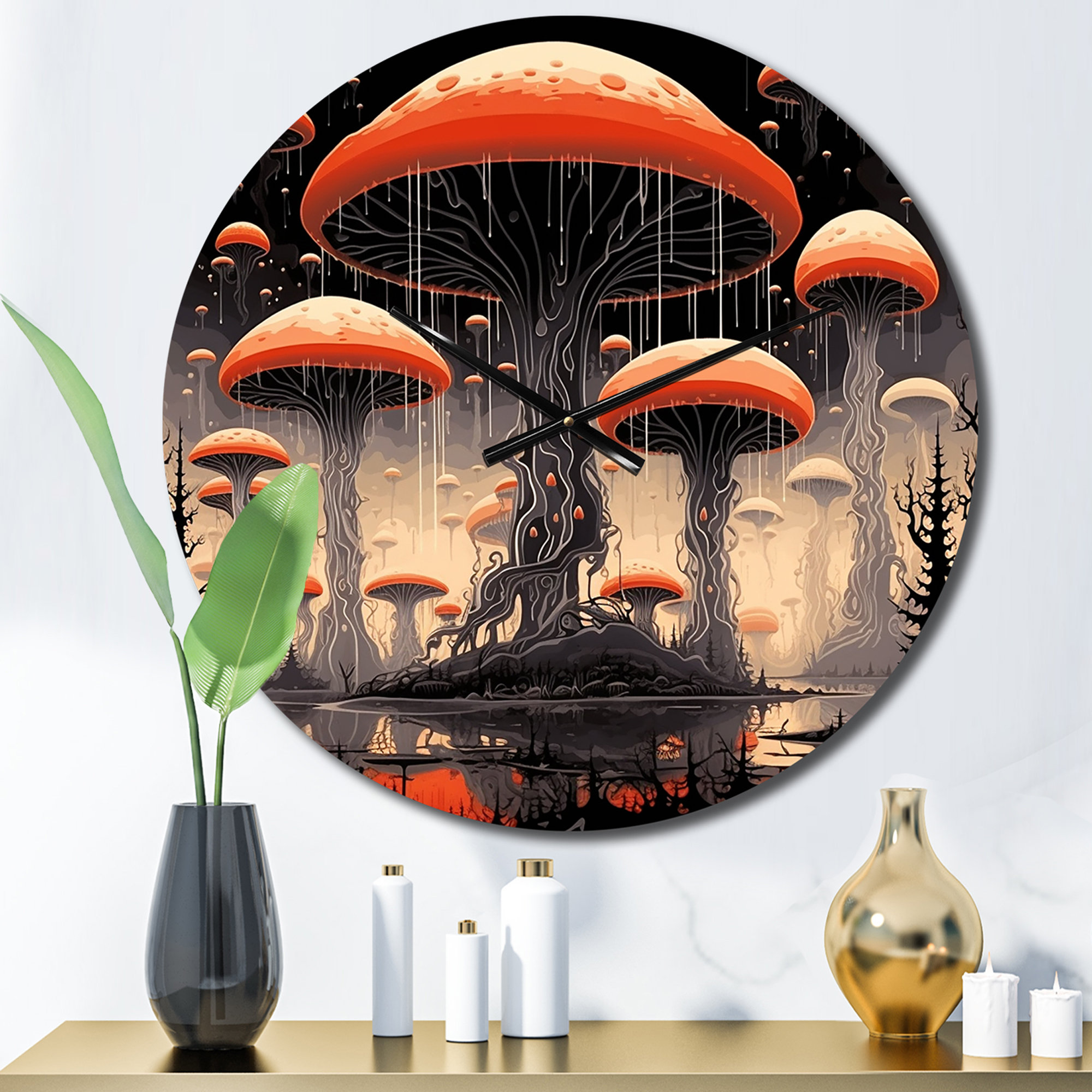 Design Art Amarita Magical Mushroom Retro Illustration I Wall Clock ...