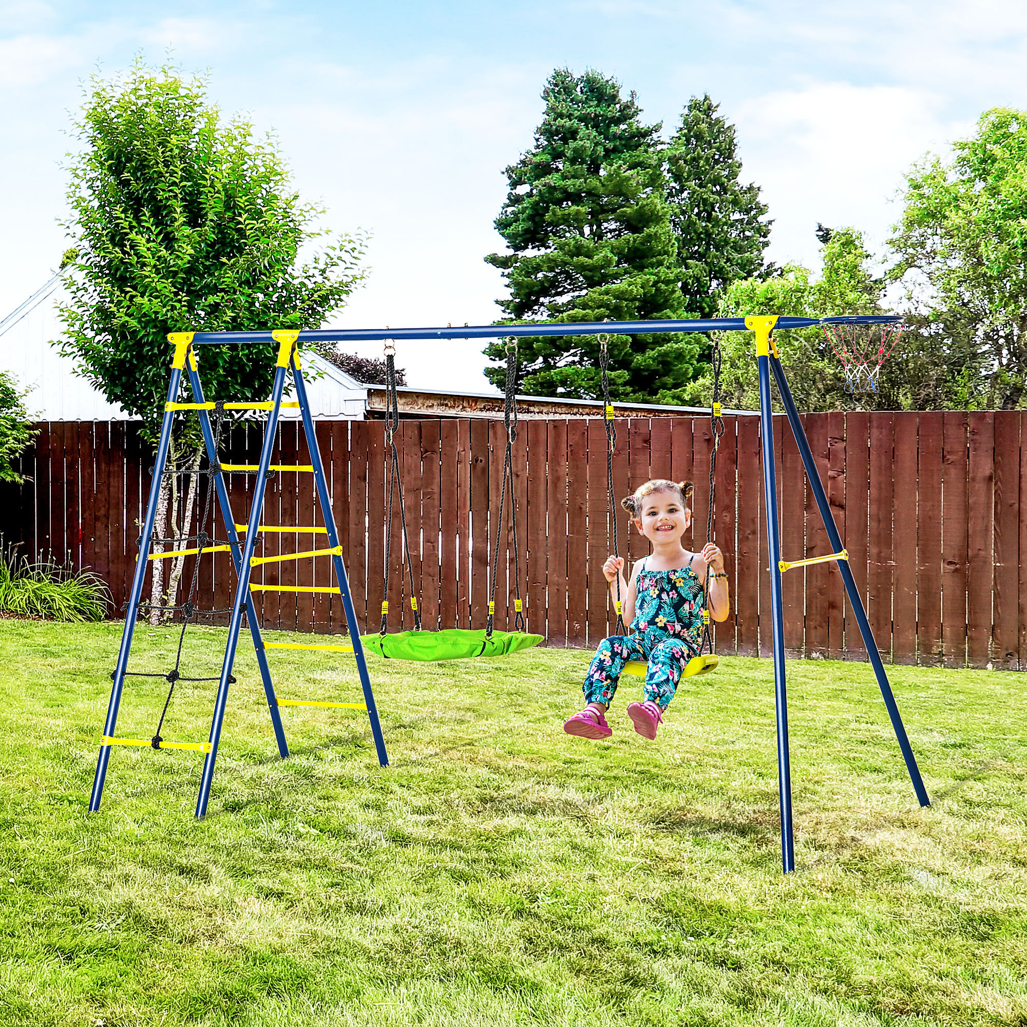 Outsunny 330 Lbs Kids Swing Set For Backyard, Outdoor Play Equipment ...