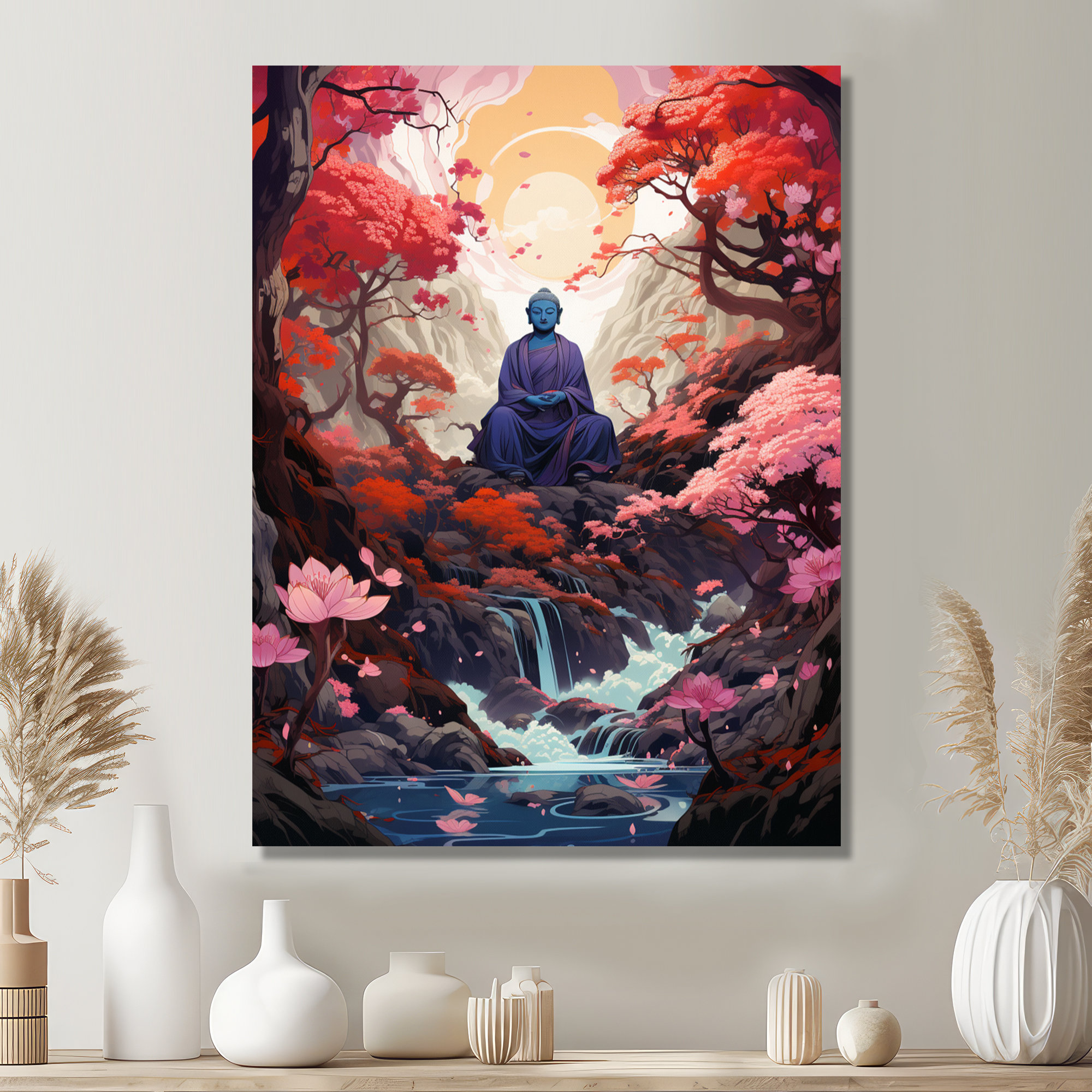 Bungalow Rose Purple Buddha In Blooming Autumn Landscape - Buddhism ...
