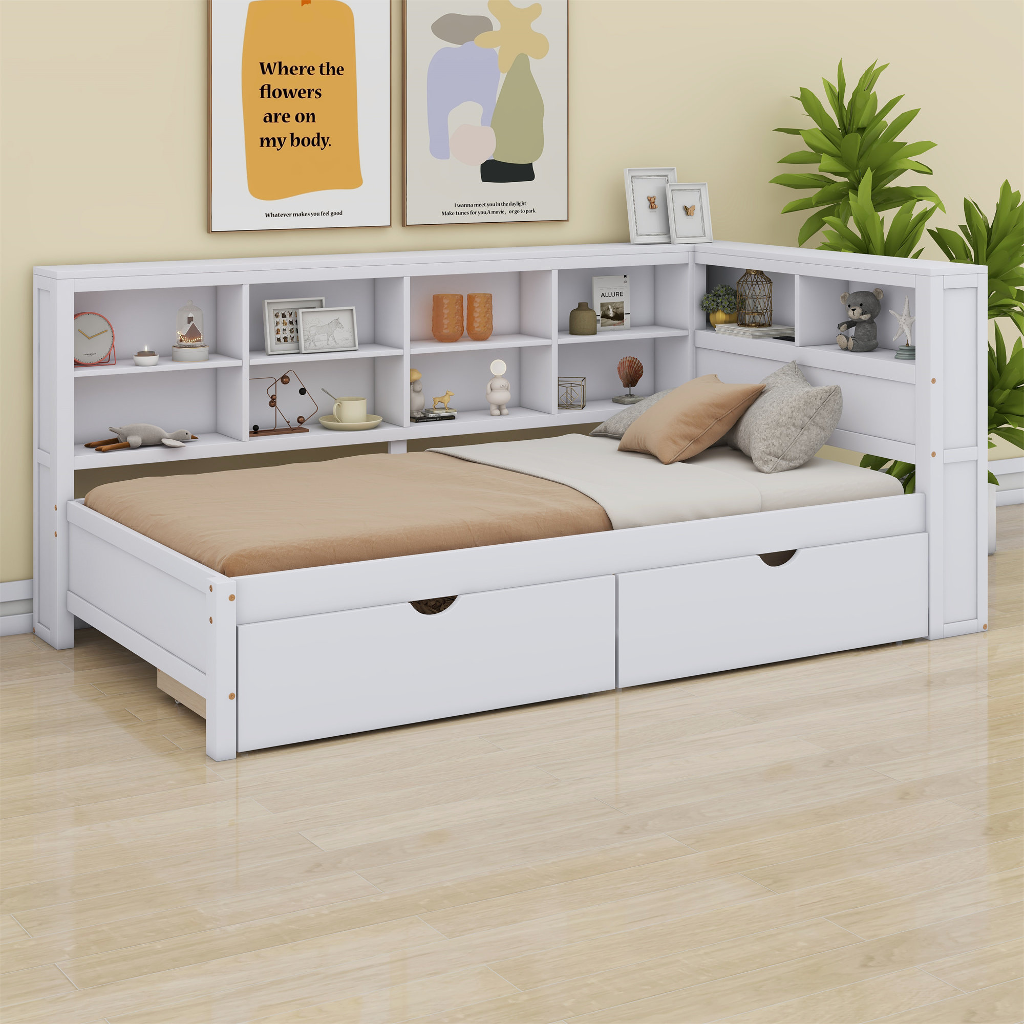 Lark Manor™ Wooden Daybed With Drawers,Storage Shelf And USB Charging ...