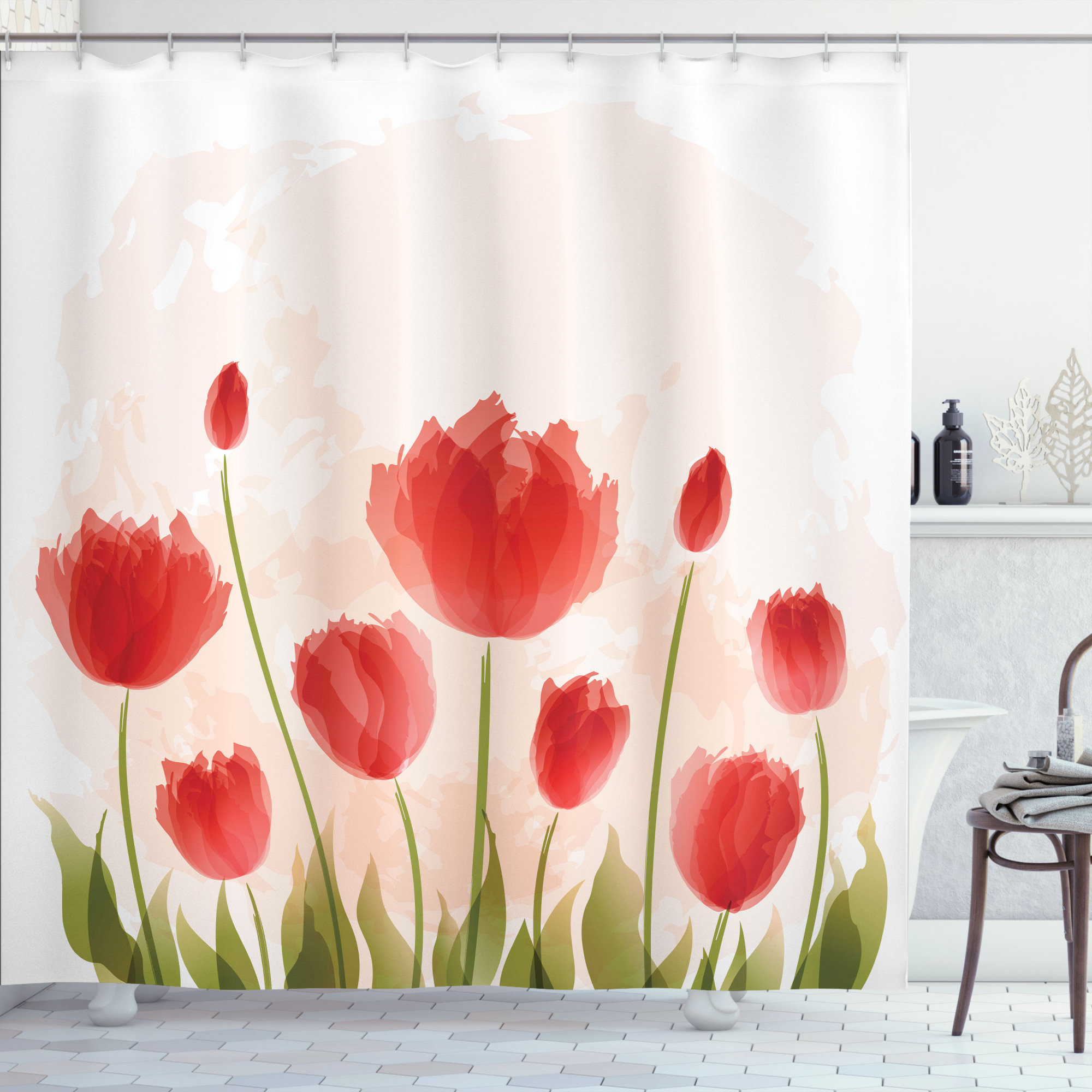 Hokku Designs Alinuswe Romantic Tulip Blossoms Shower Curtain + Hooks ...