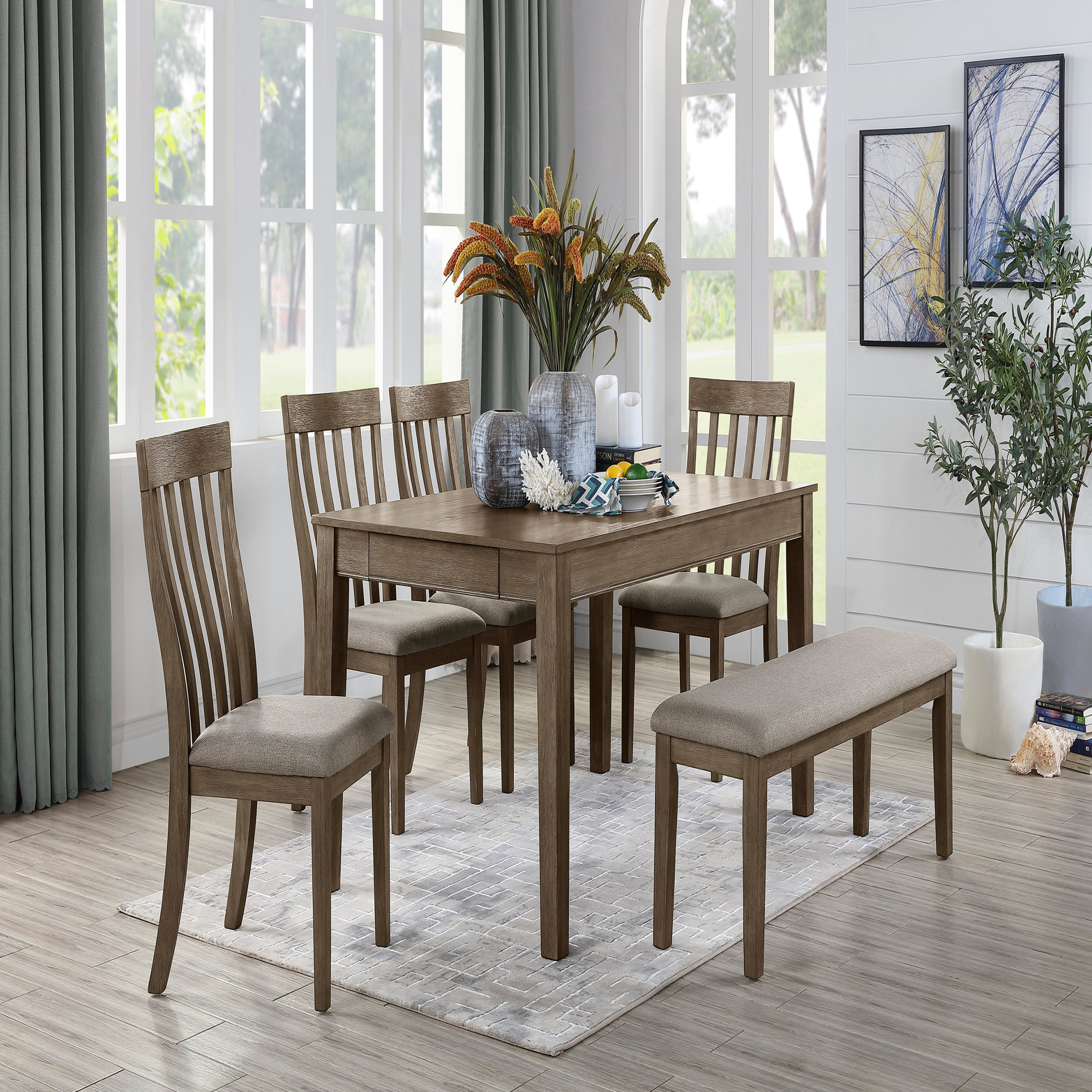 Red Barrel Studio® Country Casual Styling 6pc Dining Set Dining Table ...