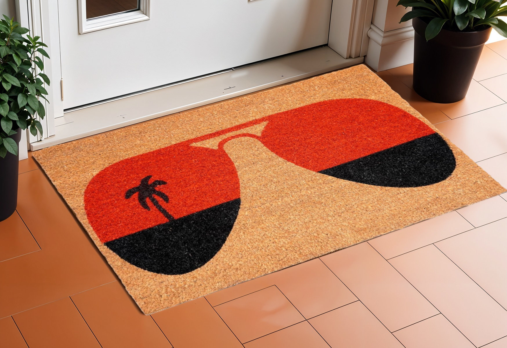 HomeRoots 17" X 29" Red Summer Tropical Outdoor Coir Door Mat - Wayfair ...