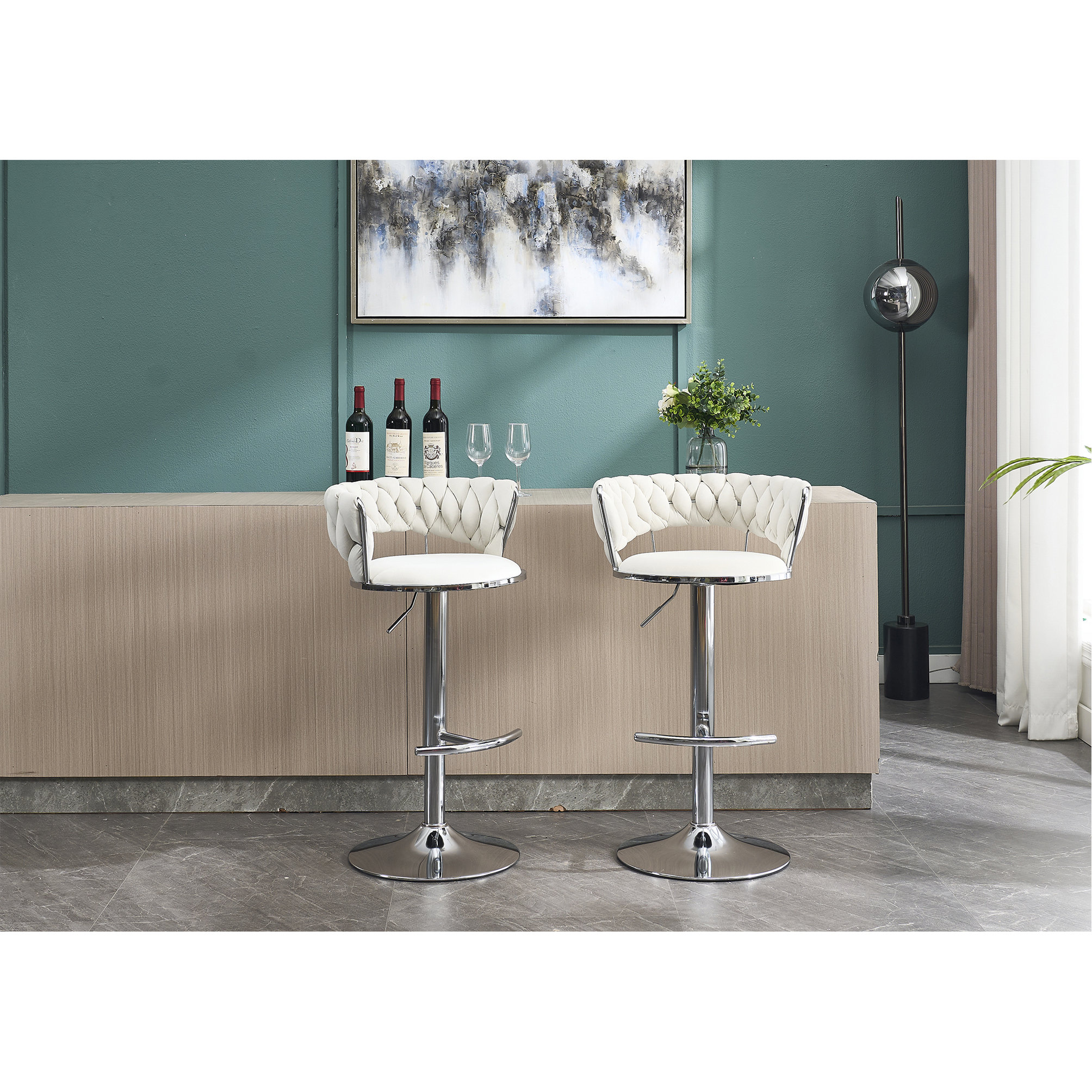 Mercer41 Set Of 2 Bar Stools,With Chrome Footrest And Base Swivel ...