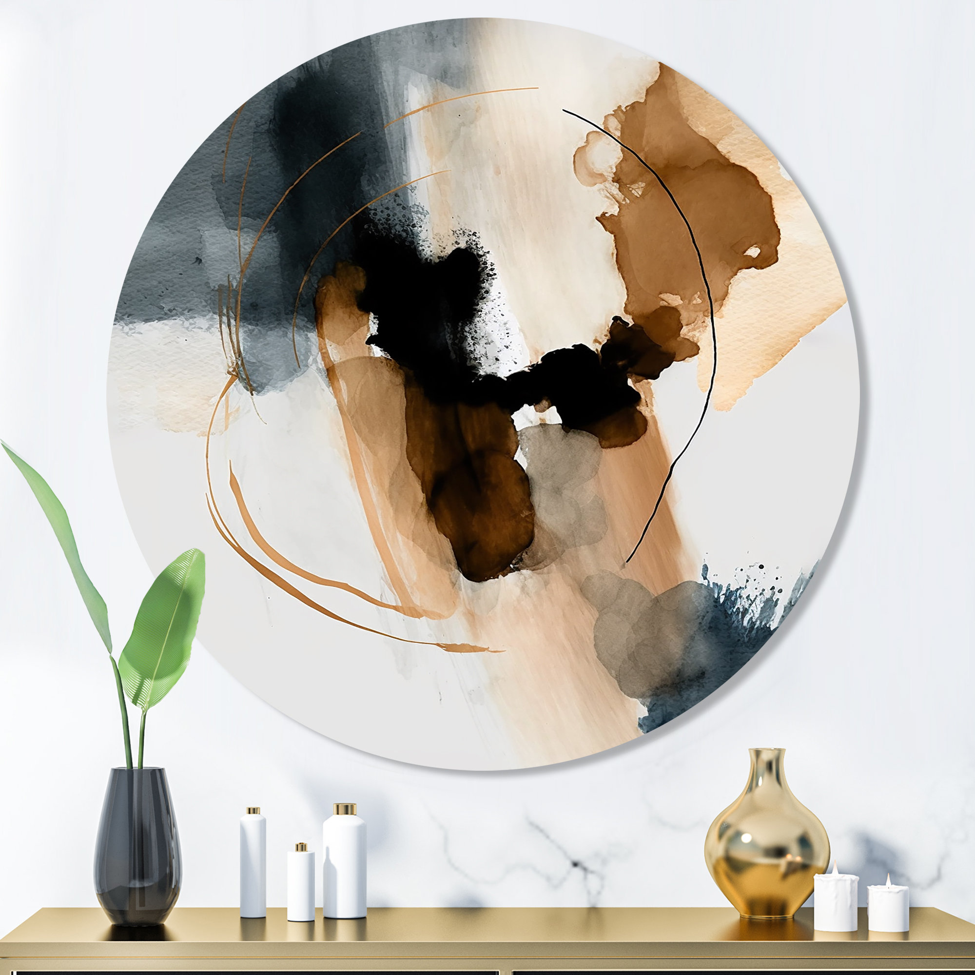 Mercer41 Marlayah Abstract Roses I - Abstract Floral Round Metal Wall ...