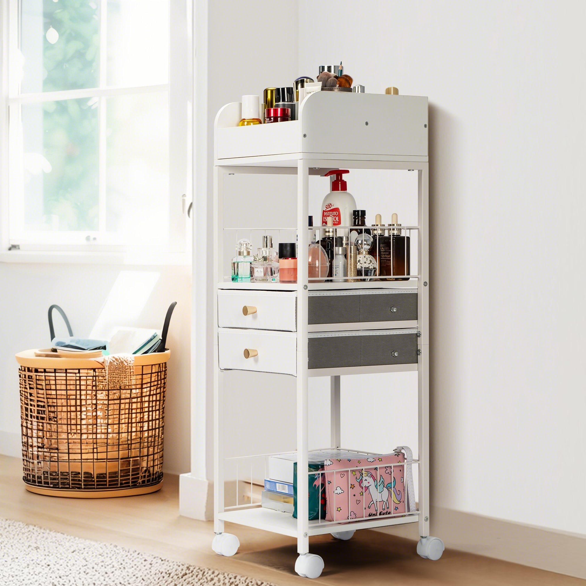 INTEGATOIC LLC 7-Compartment MDF Makeup Cart With Locking Wheels ...