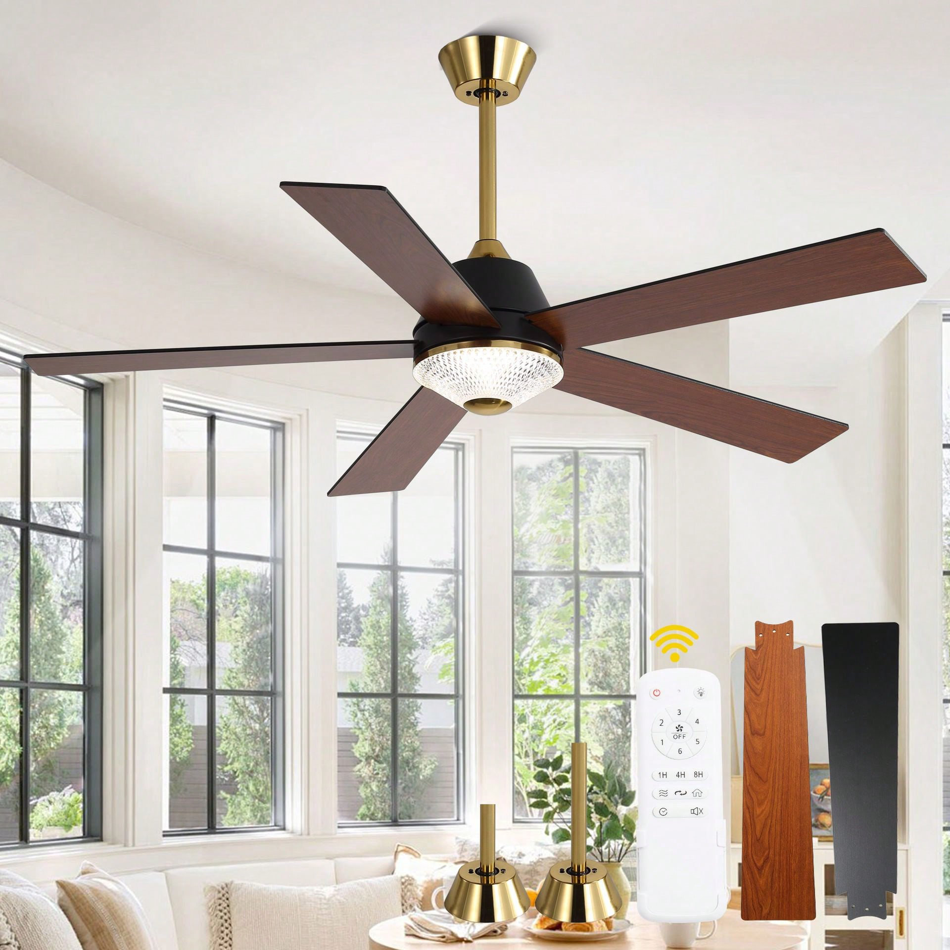 Mercer41 52" Chandelier Fan Modern Ceiling Fan with Lights, 6 Speeds DC ...