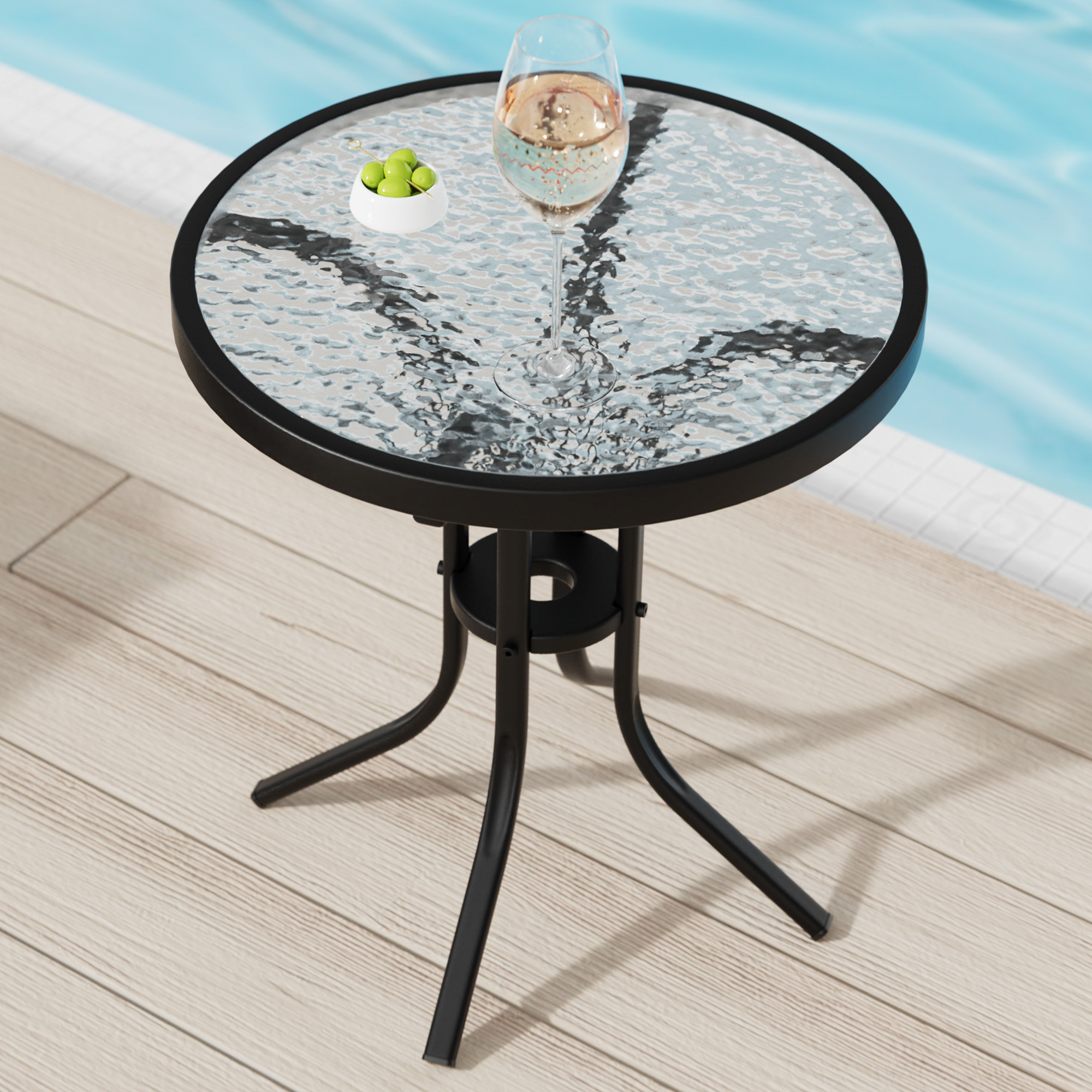 Bonosuki Round Glass Outdoor Side Table | Wayfair