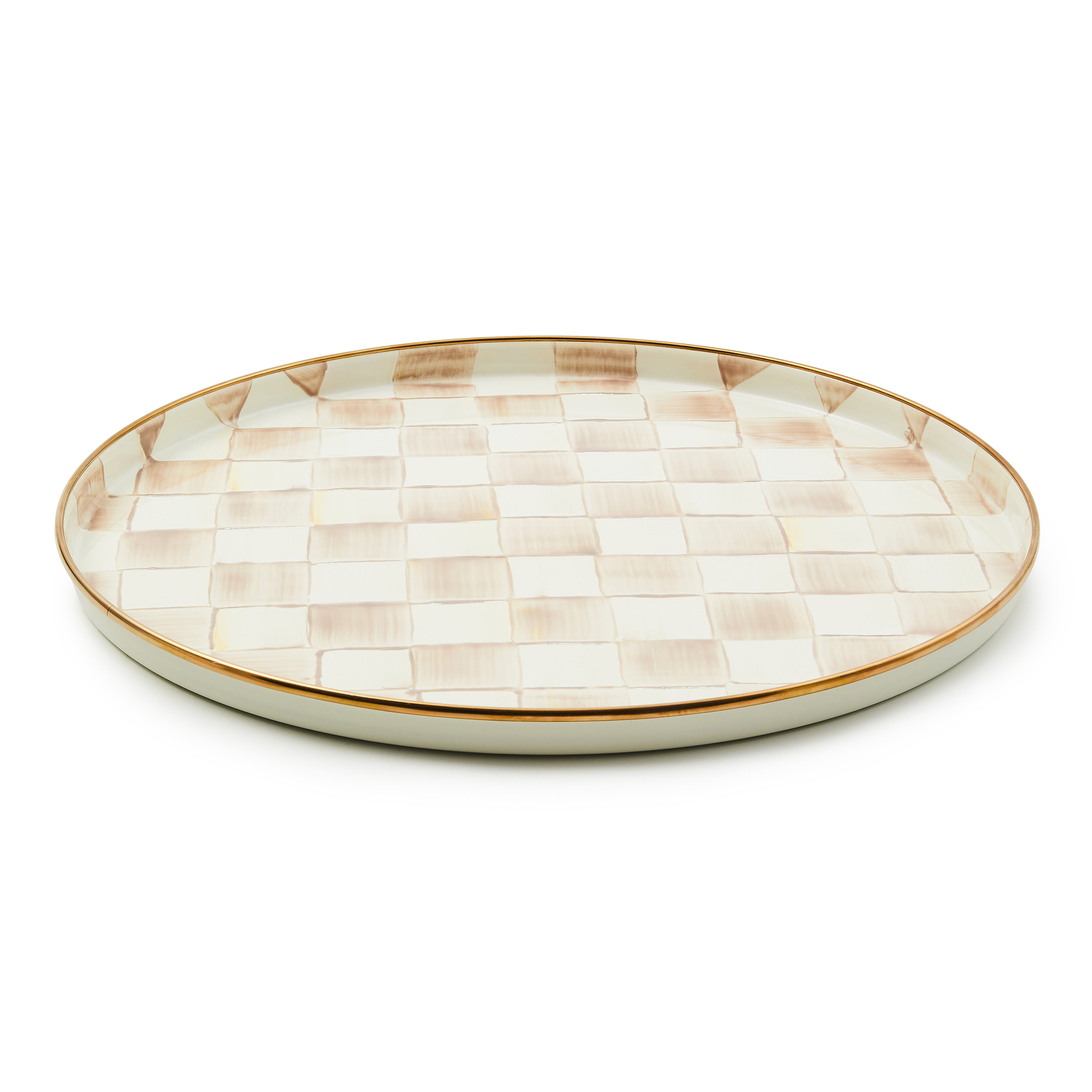 MacKenzie-Childs Mocha Check Round Tray | Wayfair