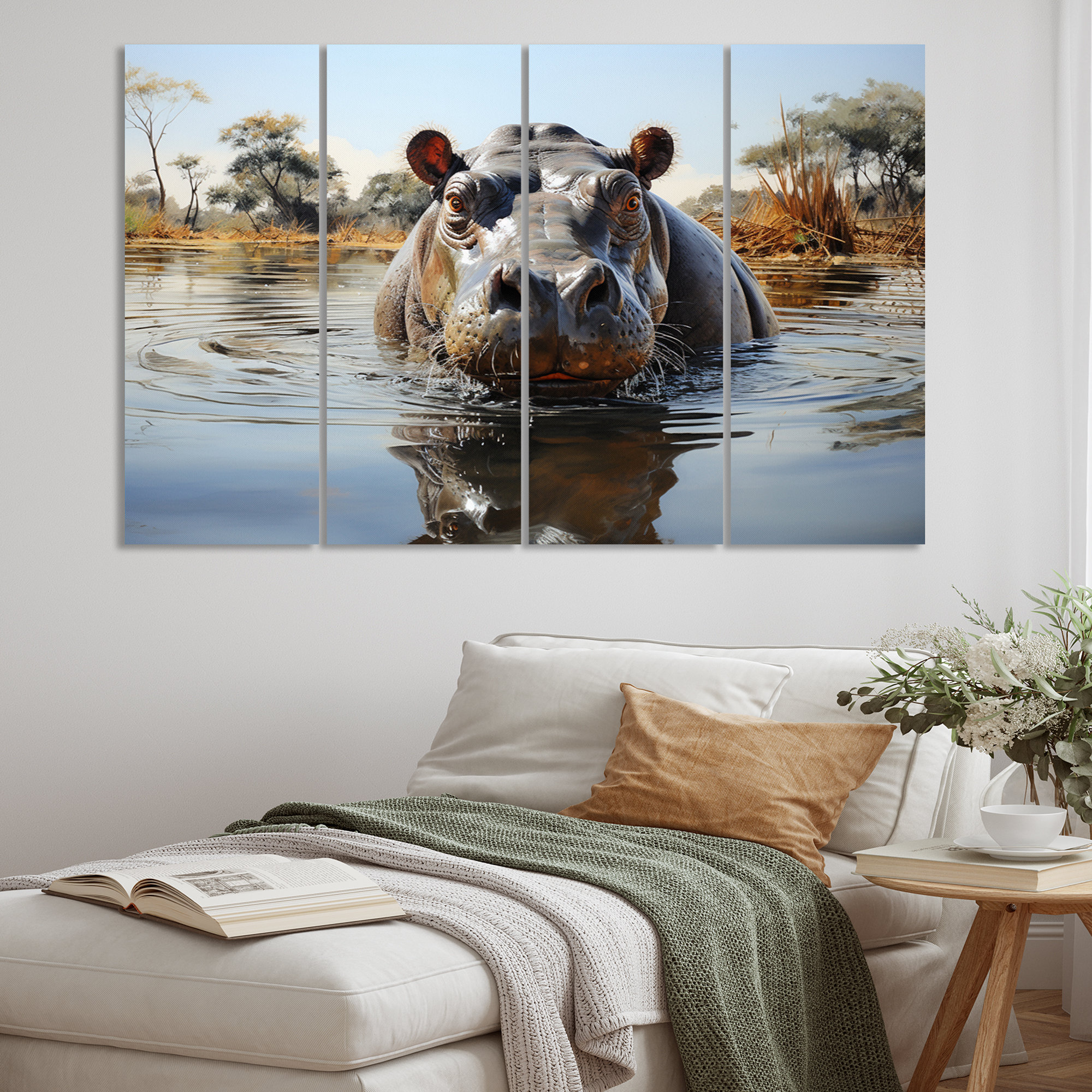 Design Art Hippopotamus Rivers Behemoth - Animals Wall Art Print - 4 ...