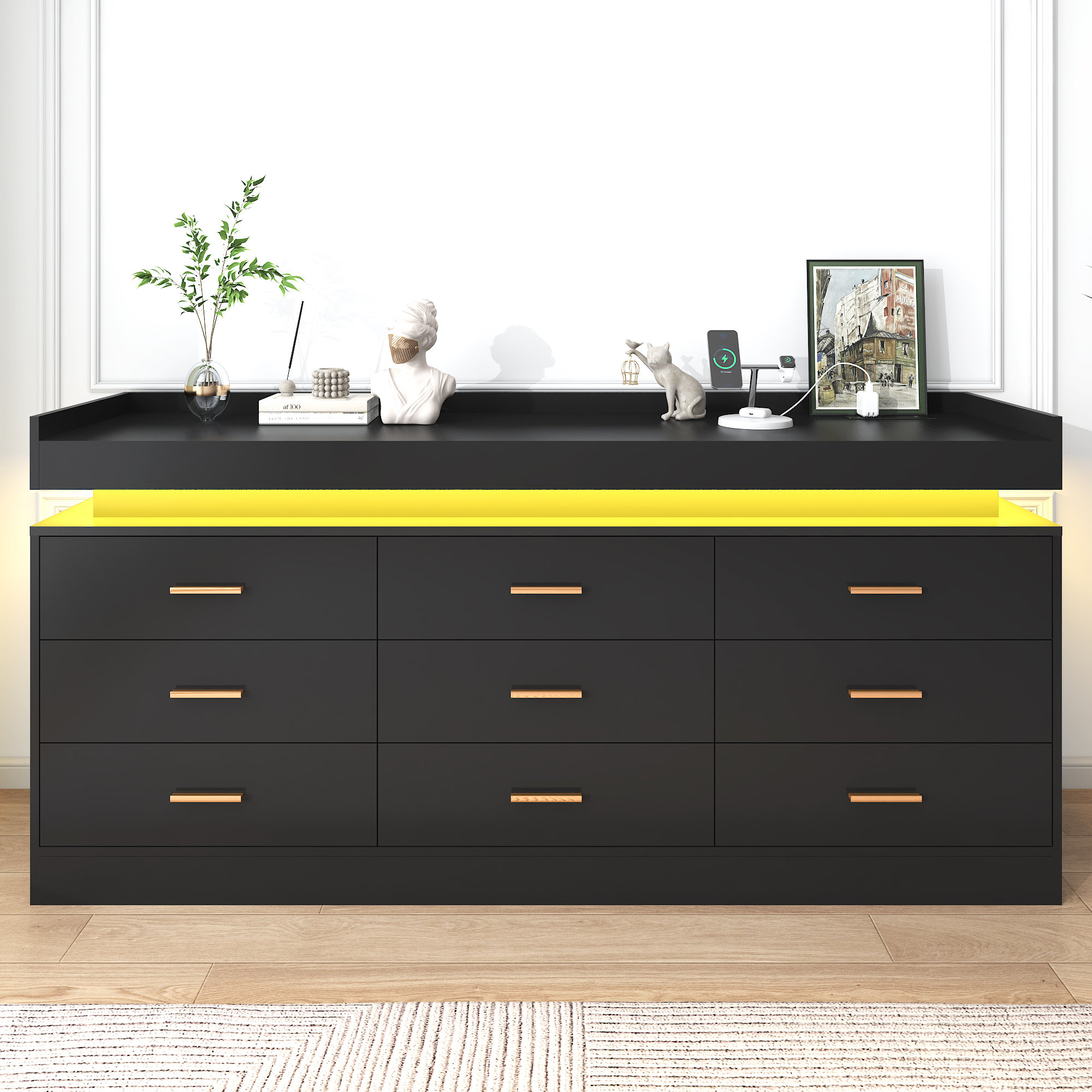 Ivy Bronx Tyson 9 - Drawer Dresser with LED Strip and Quick-charging ...