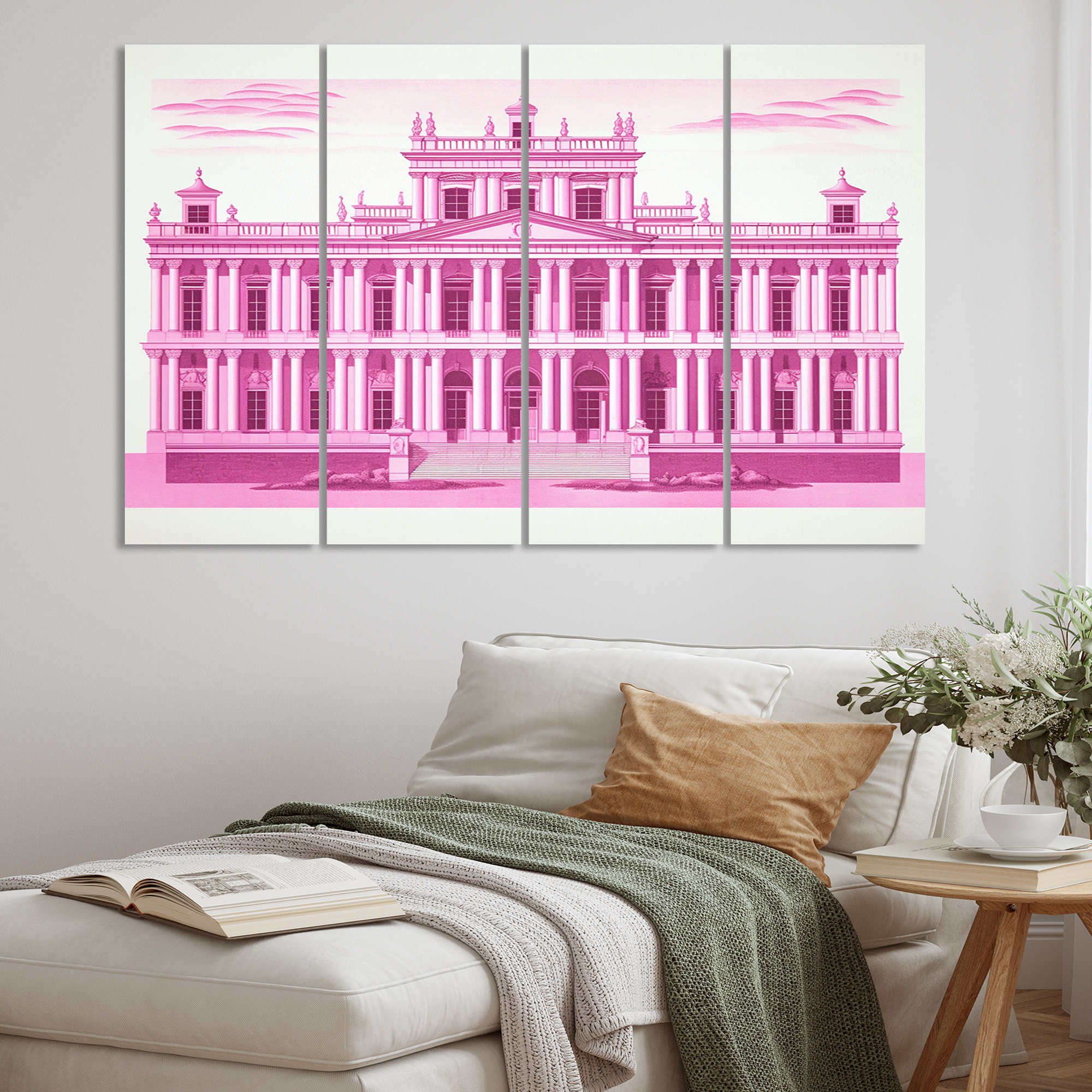 DesignArt Pink Blueprint Of London Architecture II On Canvas 4 Pieces ...