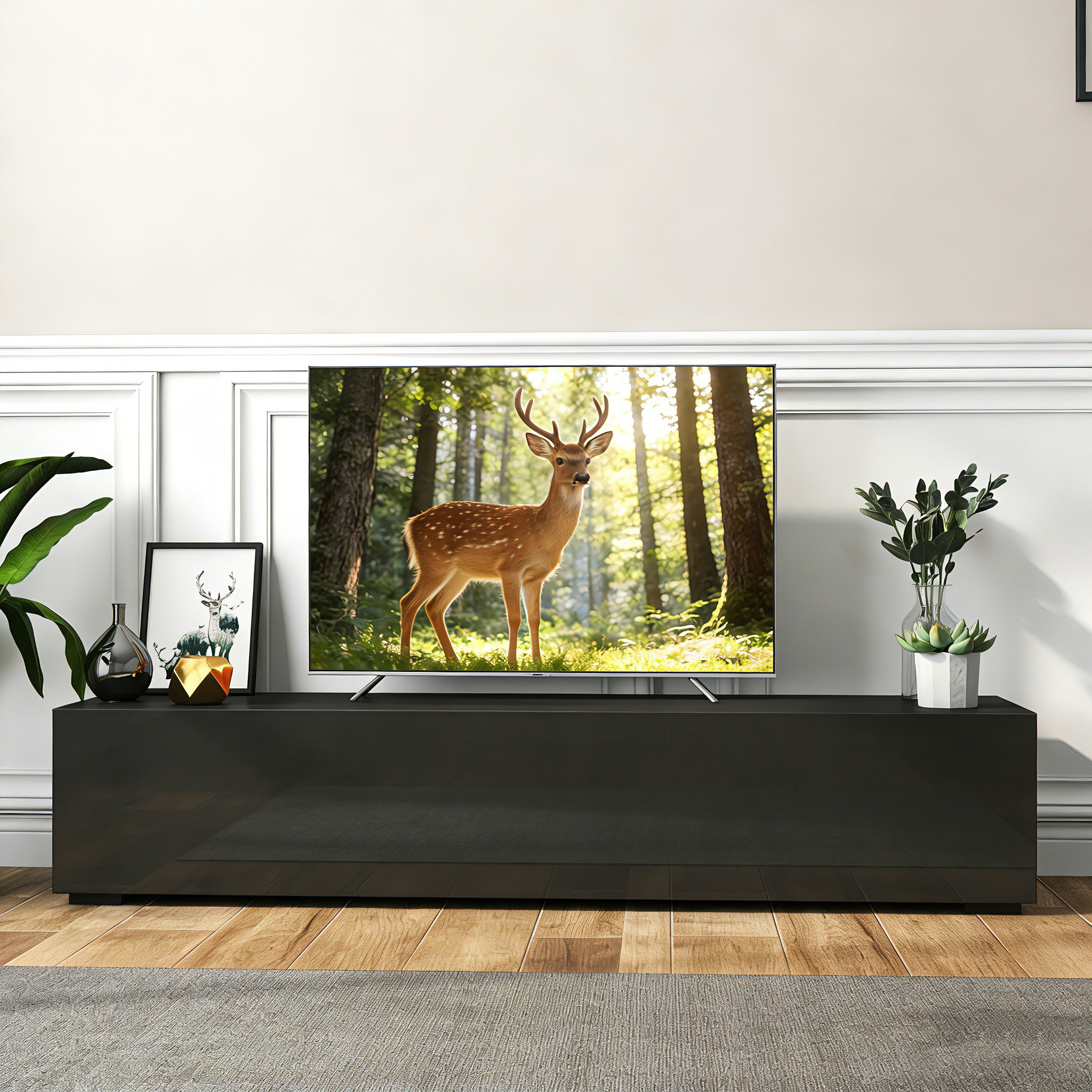 Rockpapa Furniture Modern Floating Media Console with Internal Shelves ...