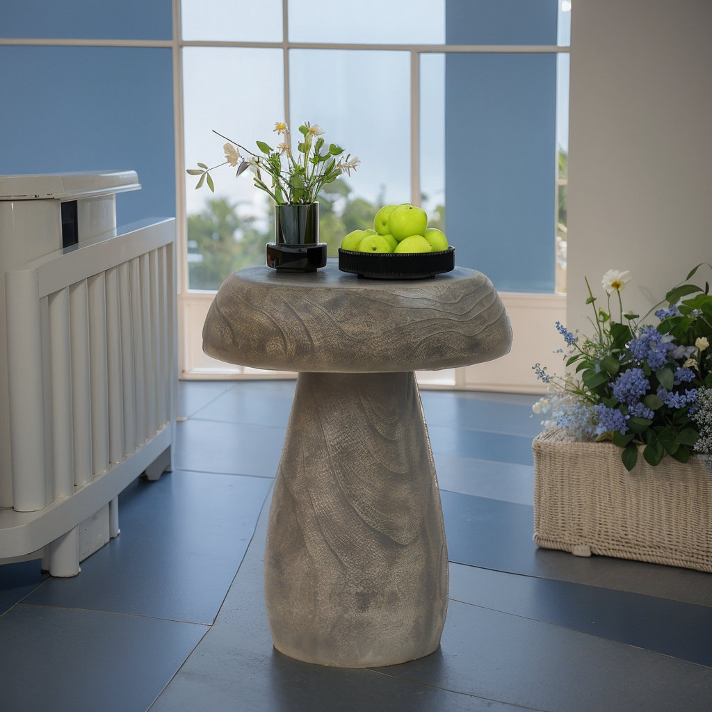 Dakota Fields Magnesium oxide mushroom-shaped side table with wooden ...