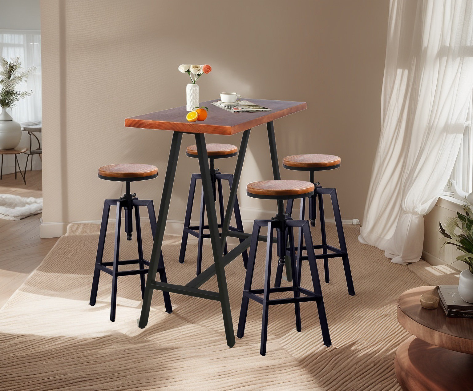 17 Stories Set Of 5, Table & Chairs Set, Space-Saving Furniture For ...